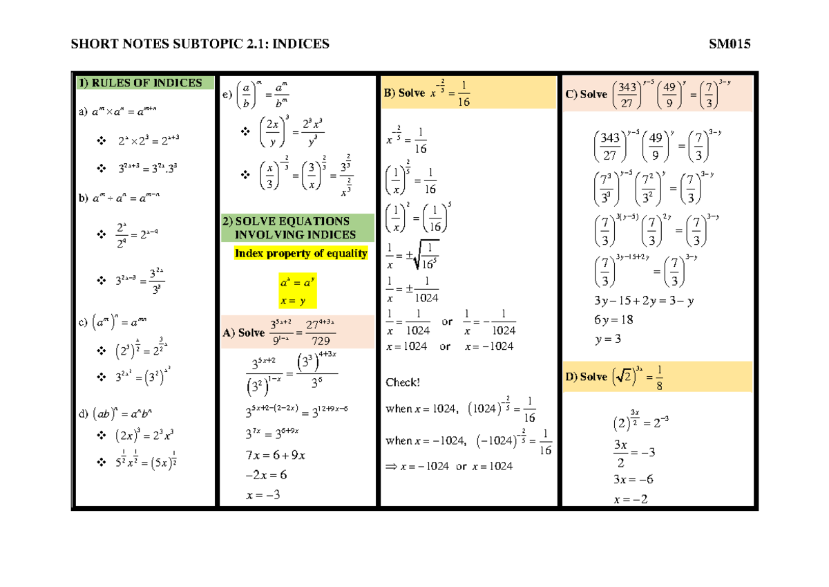 Short Notes Subtopic 2 - Summary Mathematics II - SHORT NOTES SUBTOPIC ...
