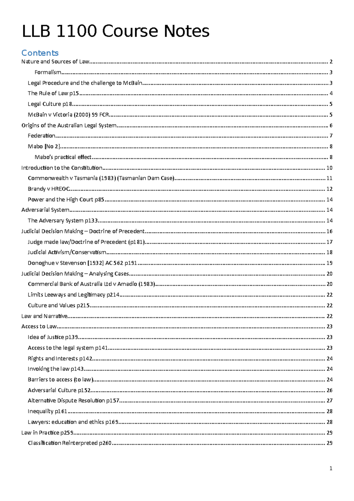 LLB 1100 Course Notes - Summary Foundations of Law - LLB 1100 Course ...