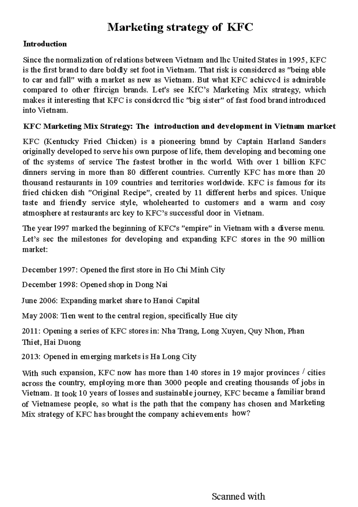 Information about KFC - Scanned with Introduction Marketing strategy of ...