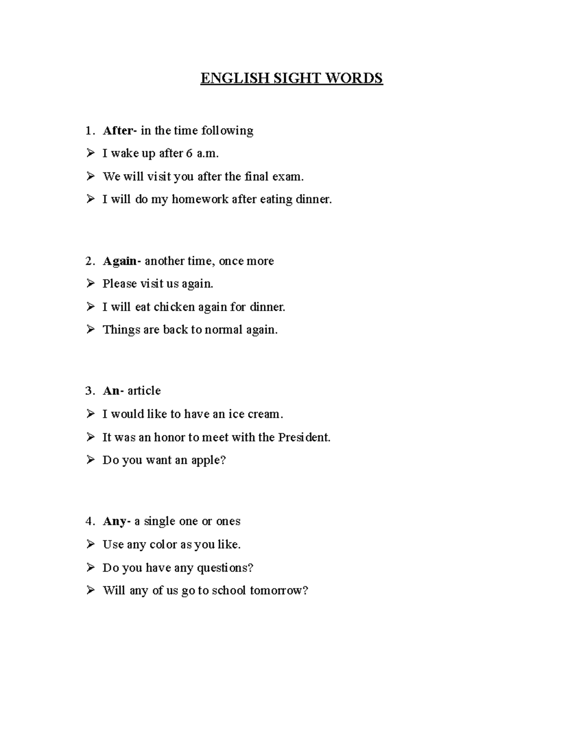 English Sight Words - alwkdljawlkdwa - ENGLISH SIGHT WORDS After- in ...