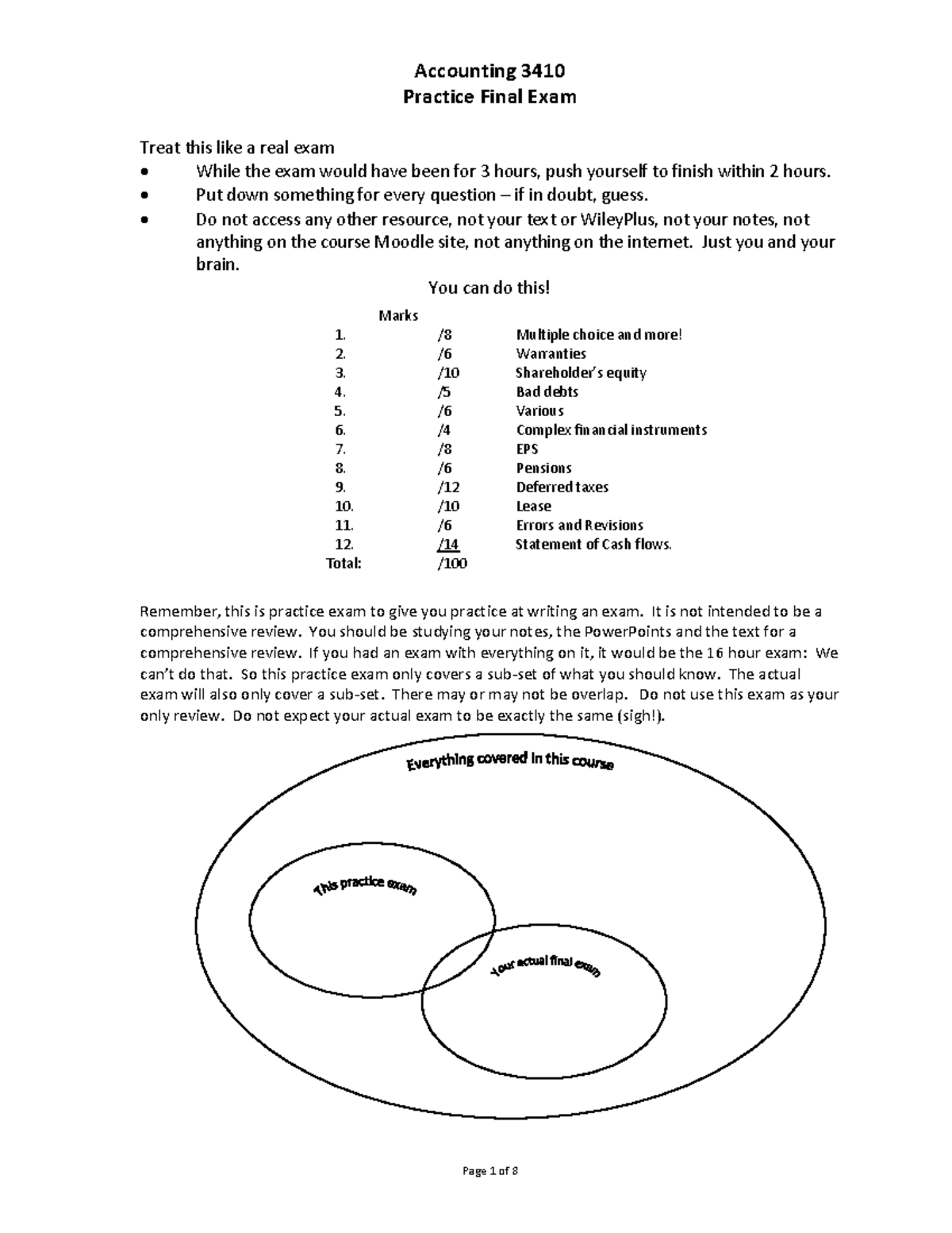 Practice final exam - Questions - Accounting 3410 Practice Final Exam ...