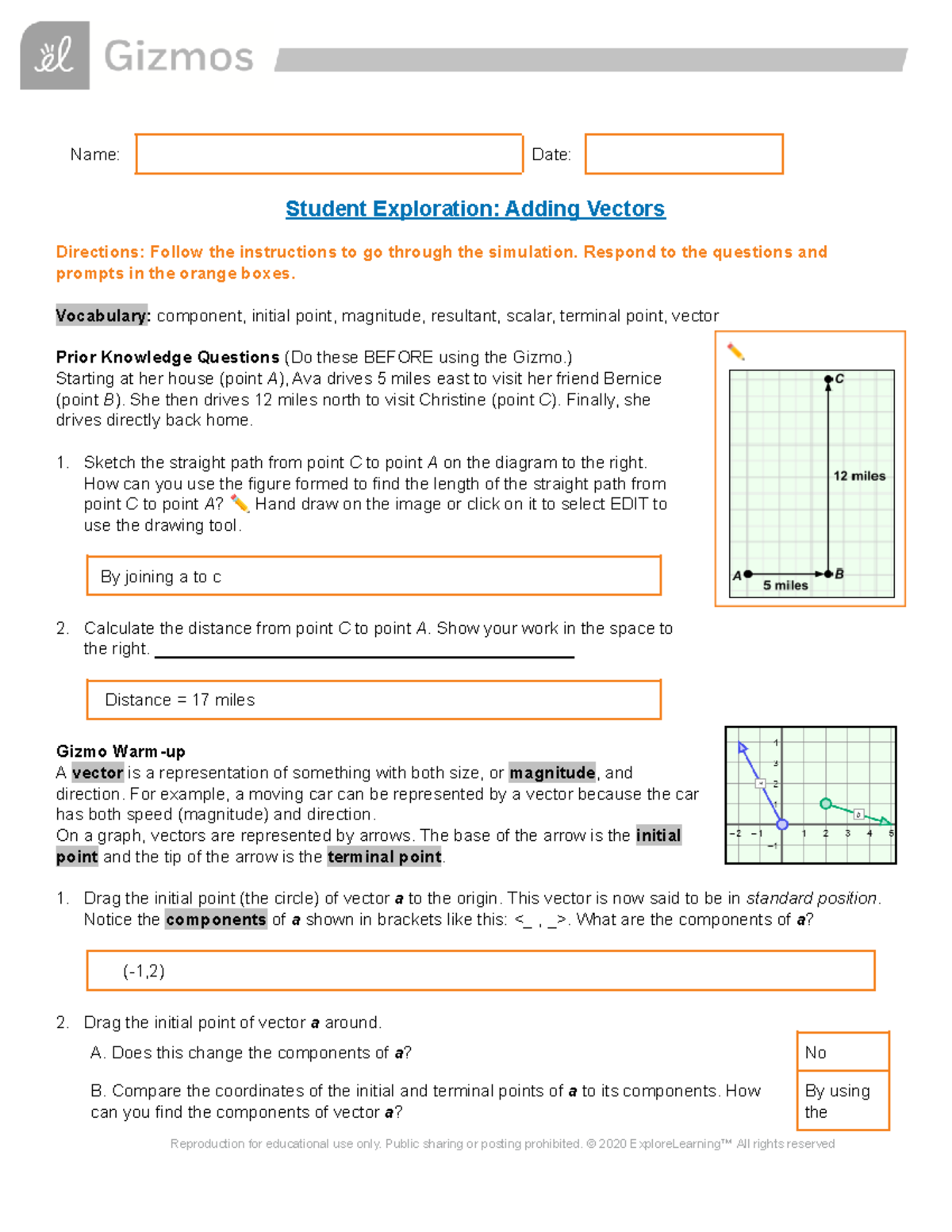 Copy+of+Add Vectors SE+ - Name: Date: Student Exploration: Adding ...