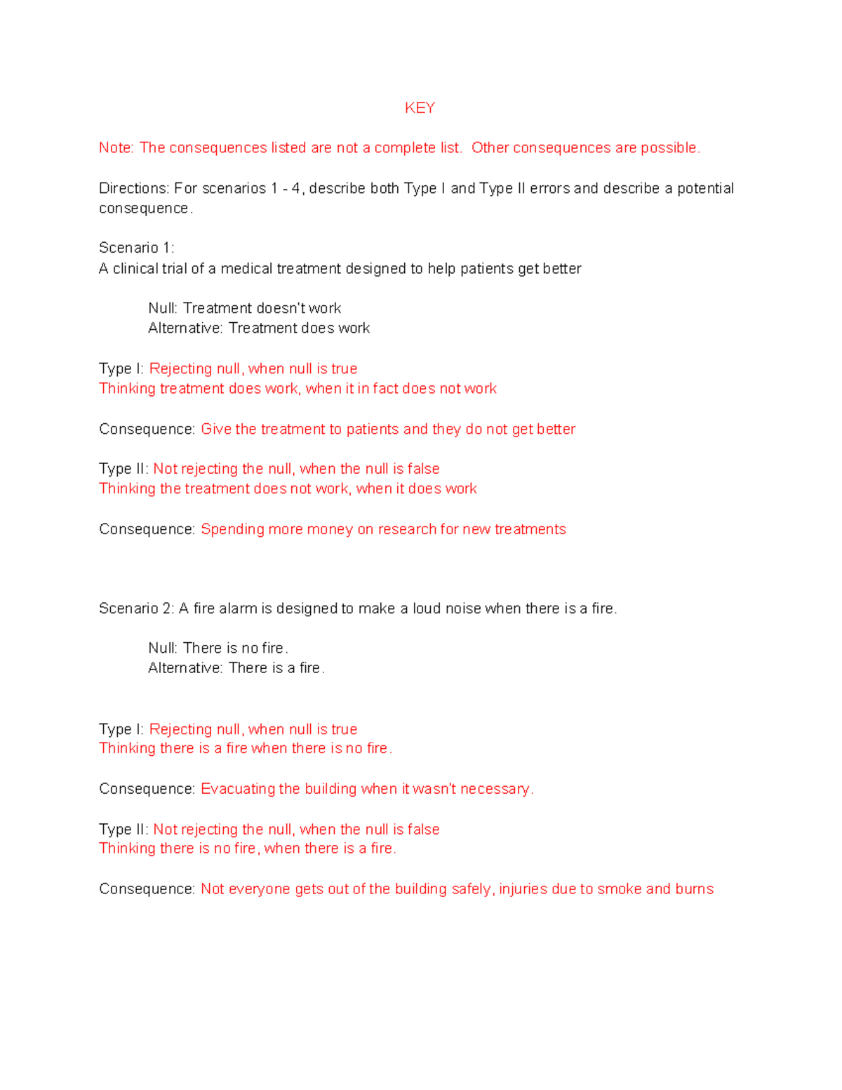 Type 1,type 2 - Directions: For scenarios 1 - 4, describe both Type I ...