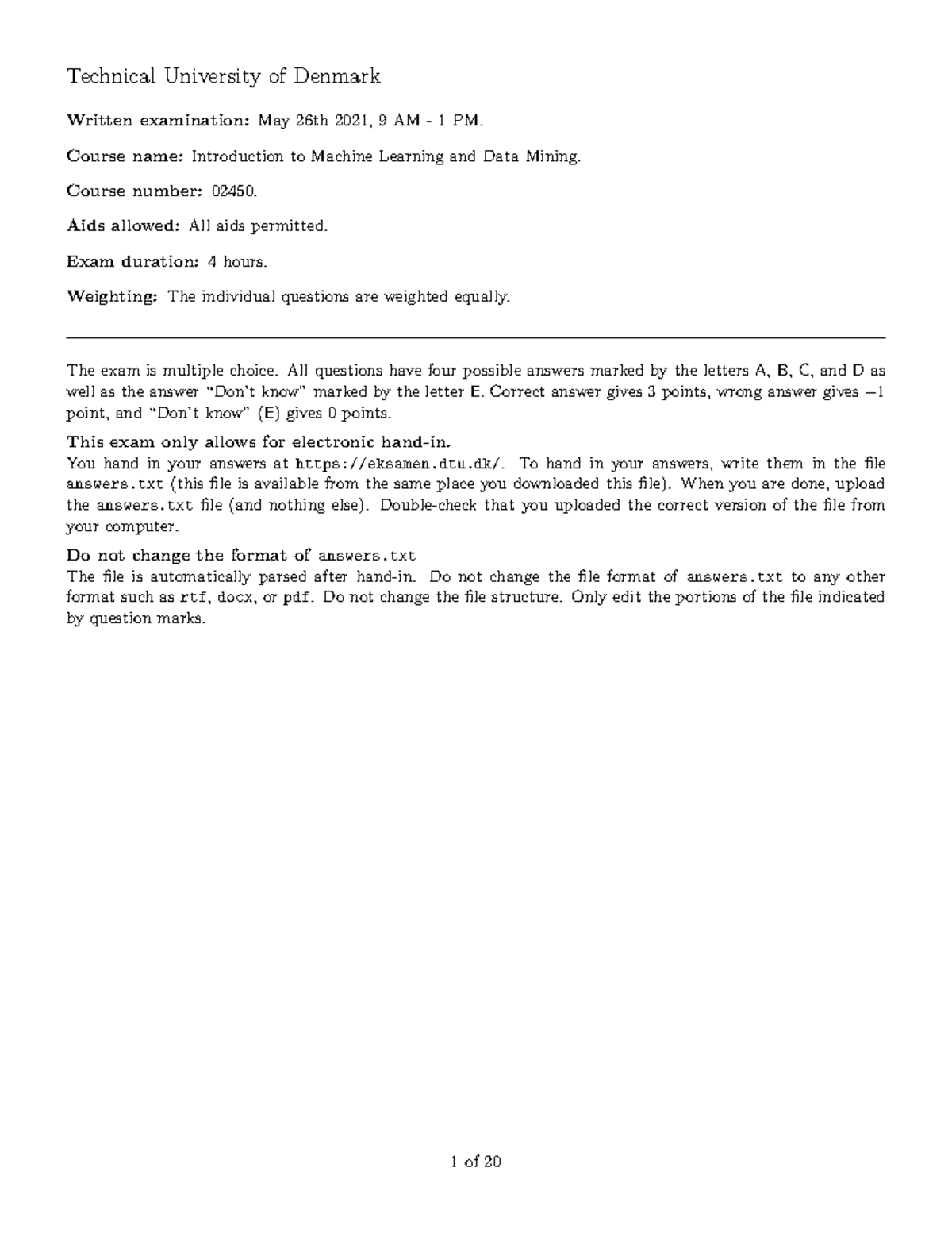 0 2450 ex Spring 2021 sol - Technical University of Denmark Written examination: May 26th 2021 ...