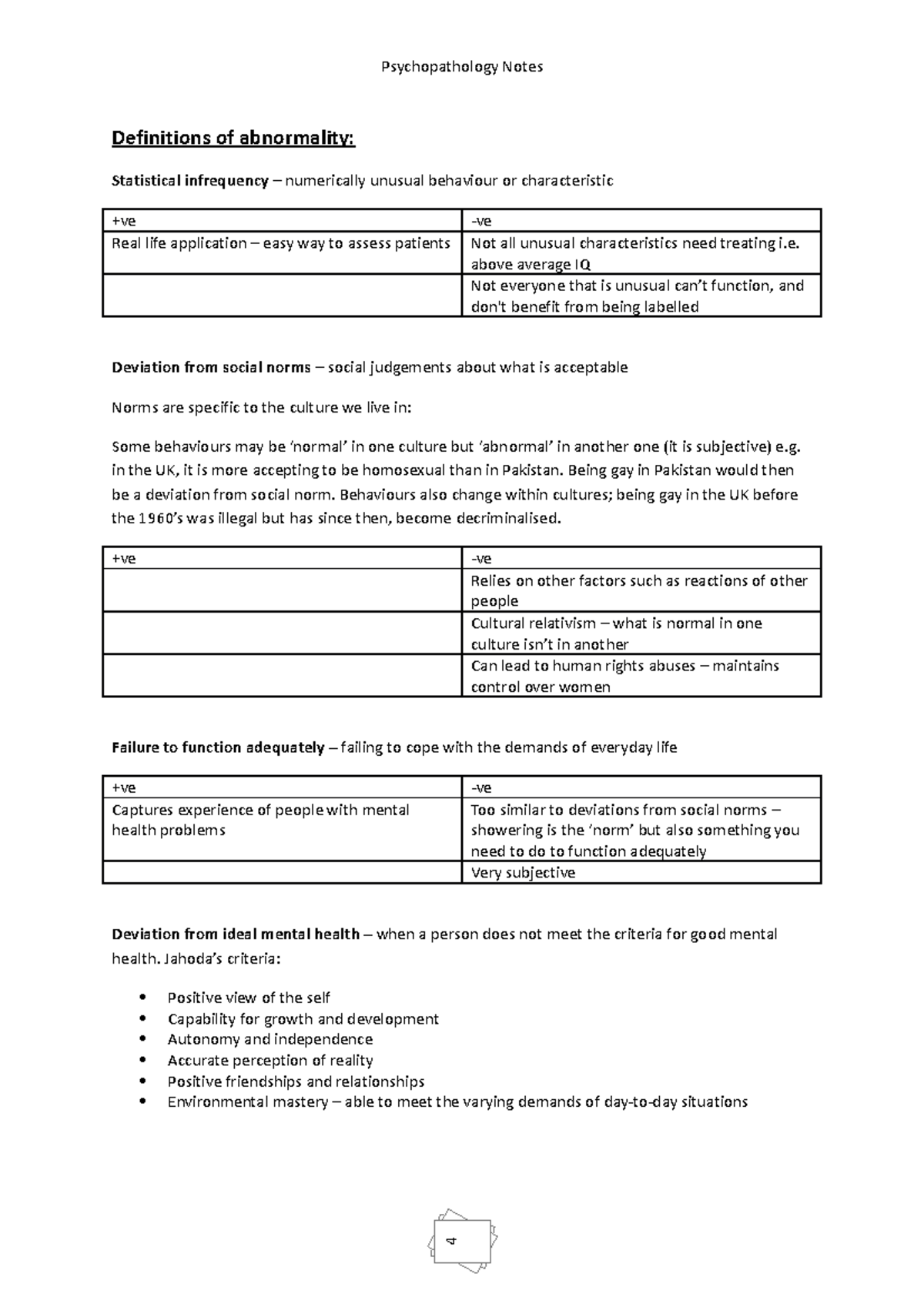 Psychopathology revision - Definitions of abnormality: Statistical ...