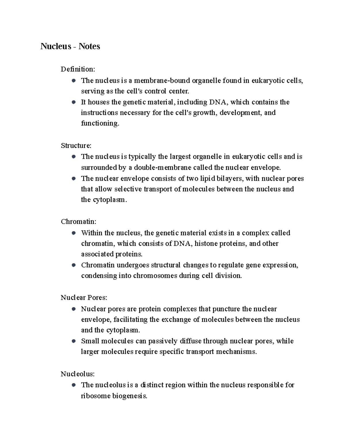 Nucleus - Notes - Nucleus - Notes Definition: The nucleus is a membrane ...