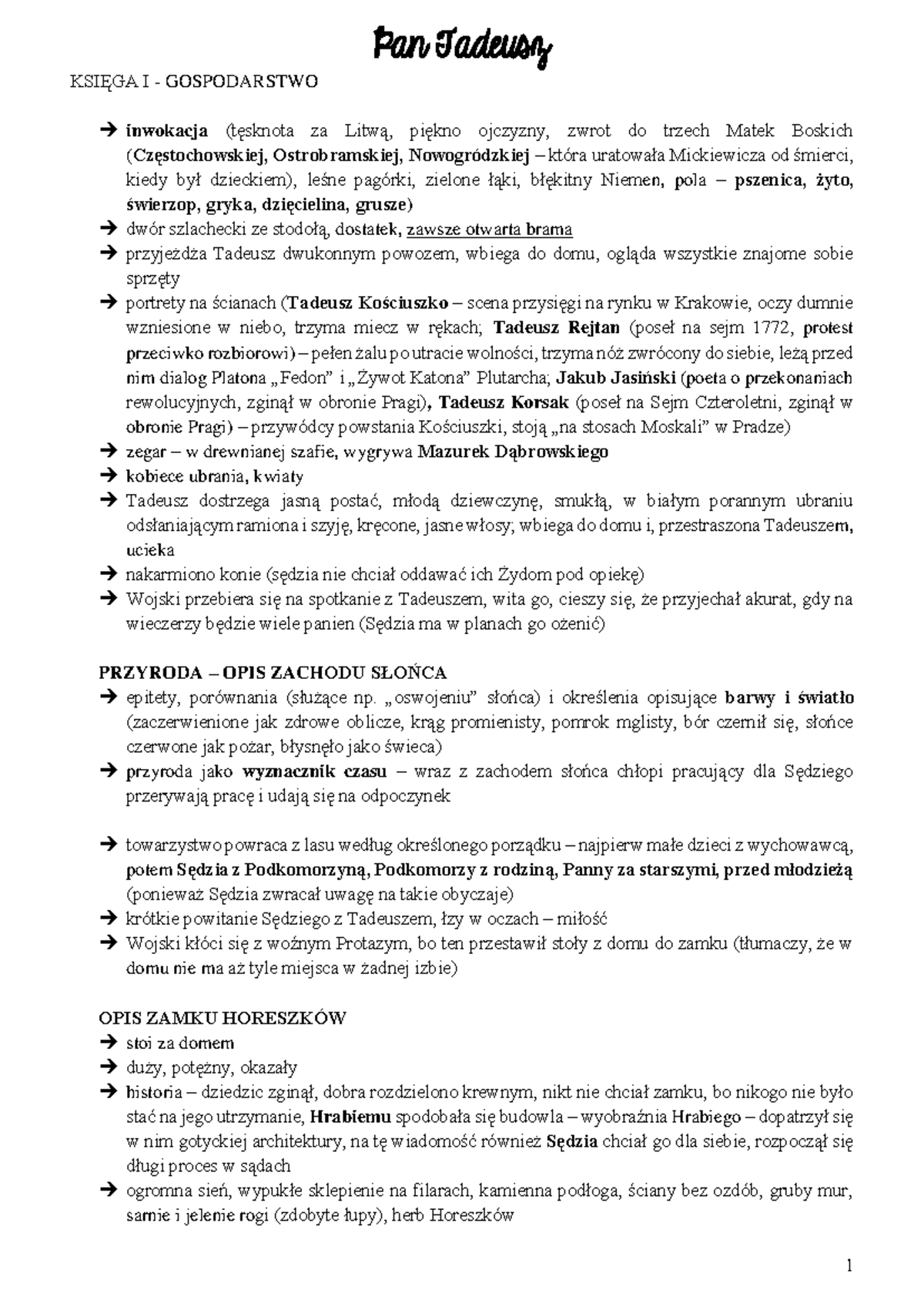 Pan Tadeusz - Hsjsj - KSIĘGA I - GOSPODARSTWO inwokacja (tęsknota za ...
