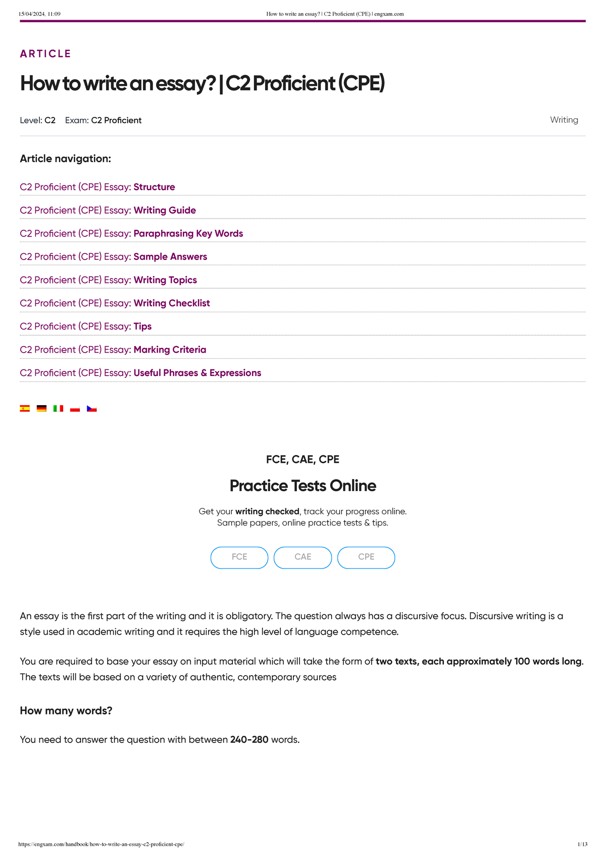 How to write an essay C2 Proficient (CPE) engxam - Article navigation ...
