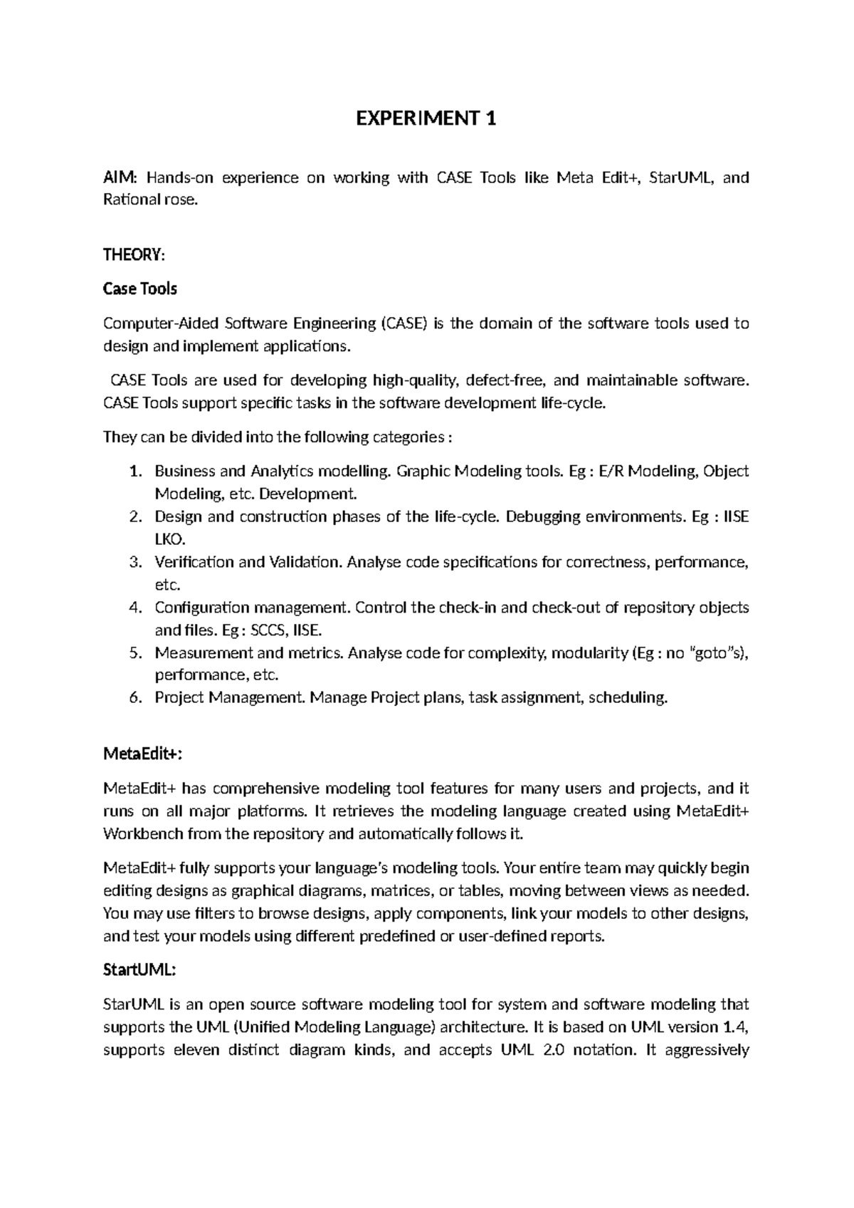 Software Engineering Lab File Experiment 1 Aim Hands On Experience On Working With Case Tools