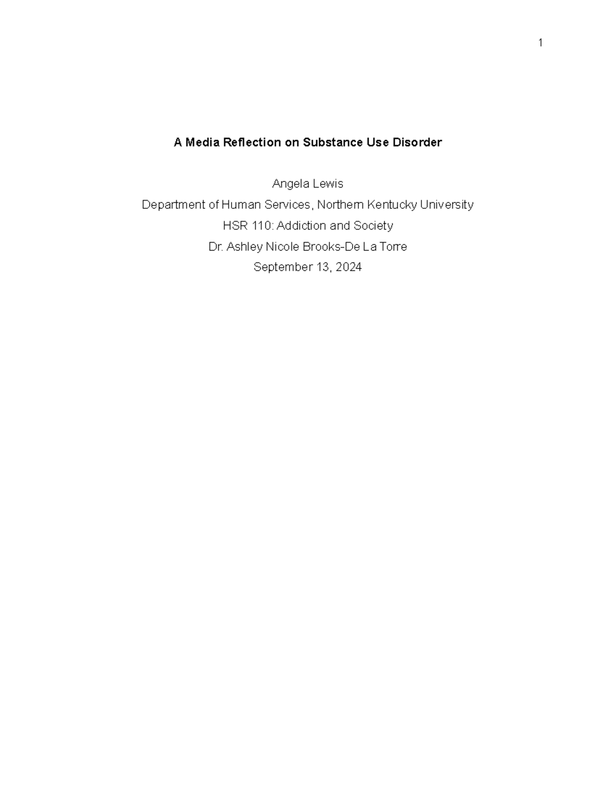 Media Reflection paper - A Media Reflection on Substance Use Disorder ...
