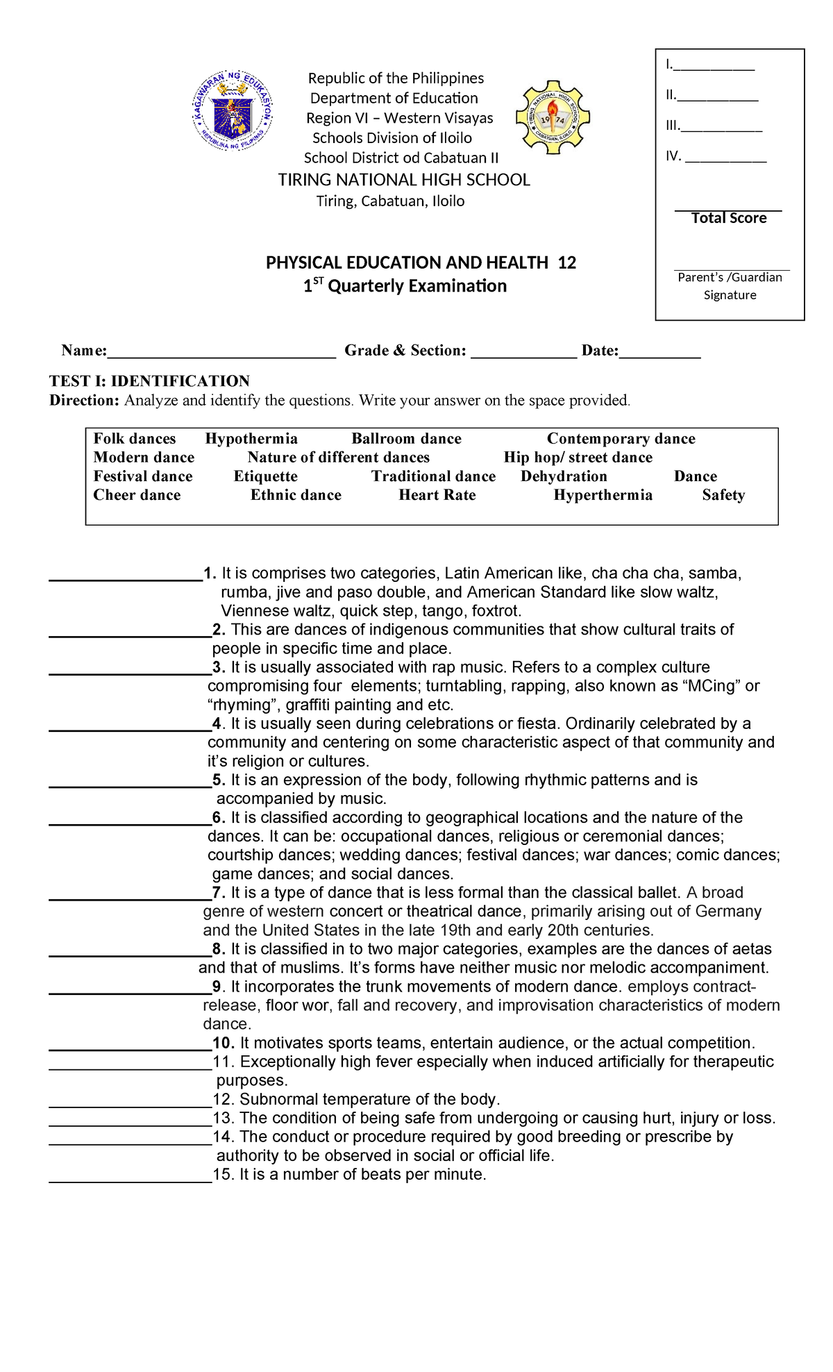 Grade 12 p.e - PRACTICE MATERIALS - Republic of the Philippines ...