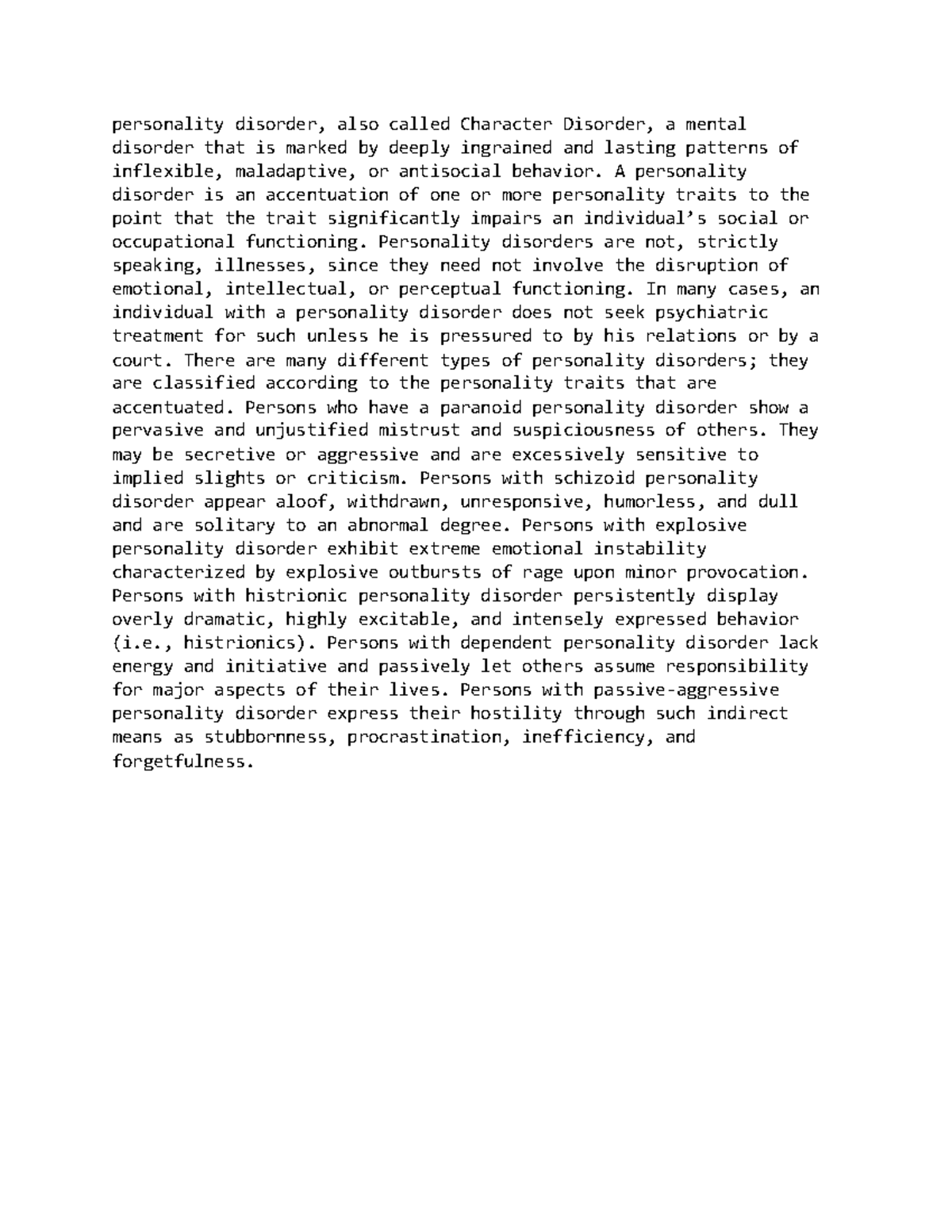 Personality disorder - notes - personality disorder, also called ...