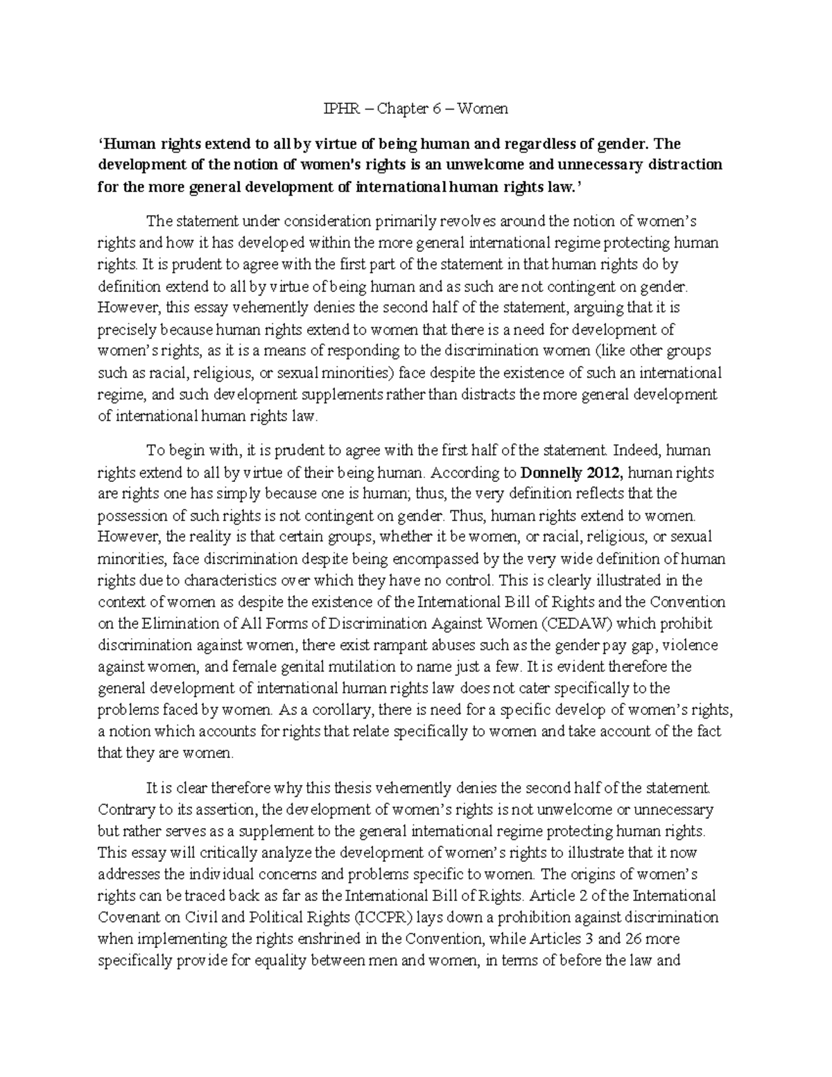 IPHR - Women - IPHR – Chapter 6 – Women ‘Human rights extend to all by ...