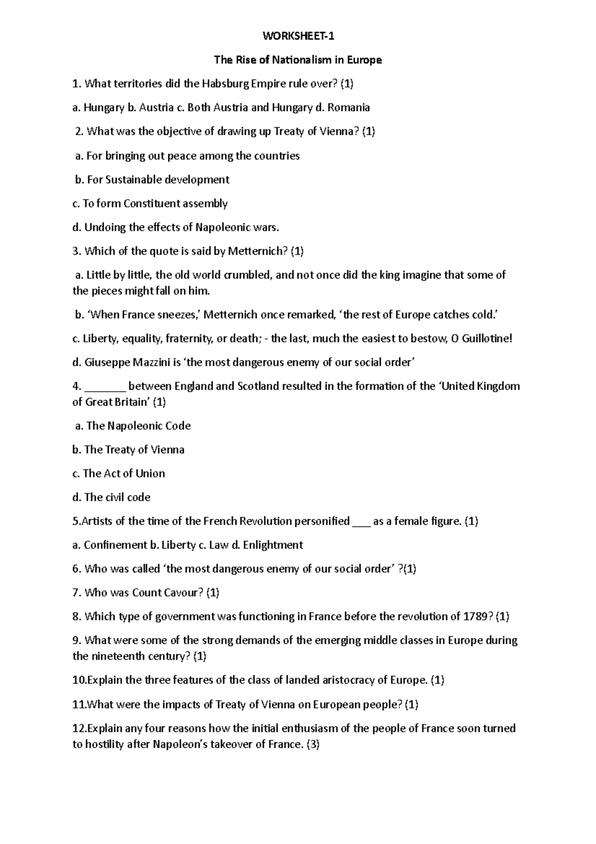 Worksheets Class 10 - HELPFUL WORKSHEEETS - WORKSHEET- The Rise of ...