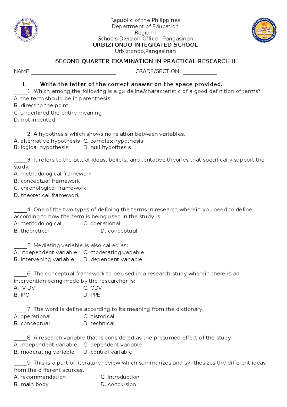 2nd quarter PR2 - Republic of the Philippines Department of Education ...