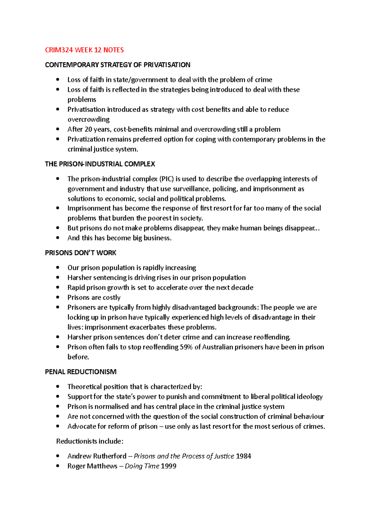 CRIM324 WEEK 12 Notes - CRIM324 WEEK 12 NOTES CONTEMPORARY STRATEGY OF ...