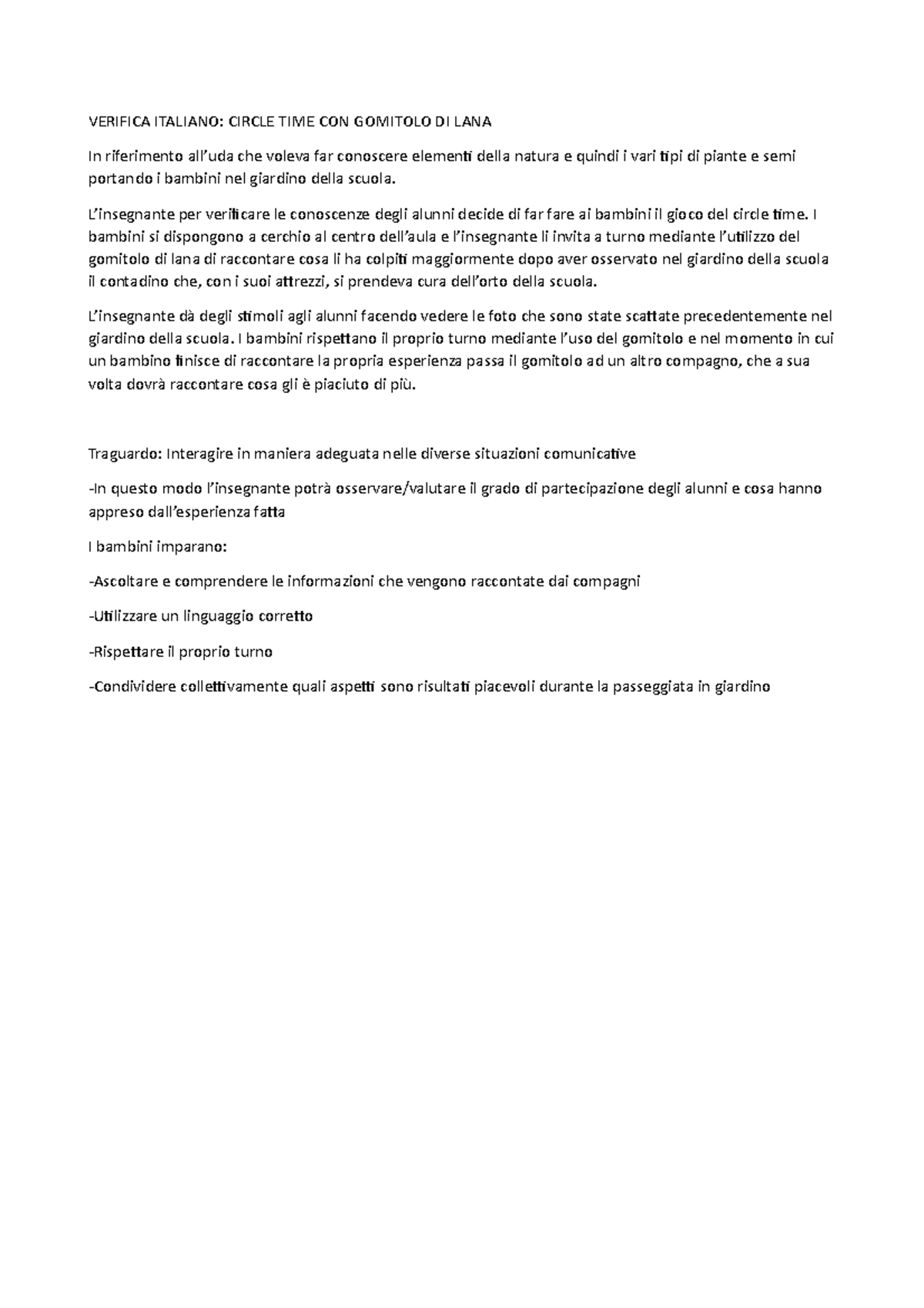 Verifica Italiano - 2020/2021 - VERIFICA ITALIANO: CIRCLE TIME CON ...