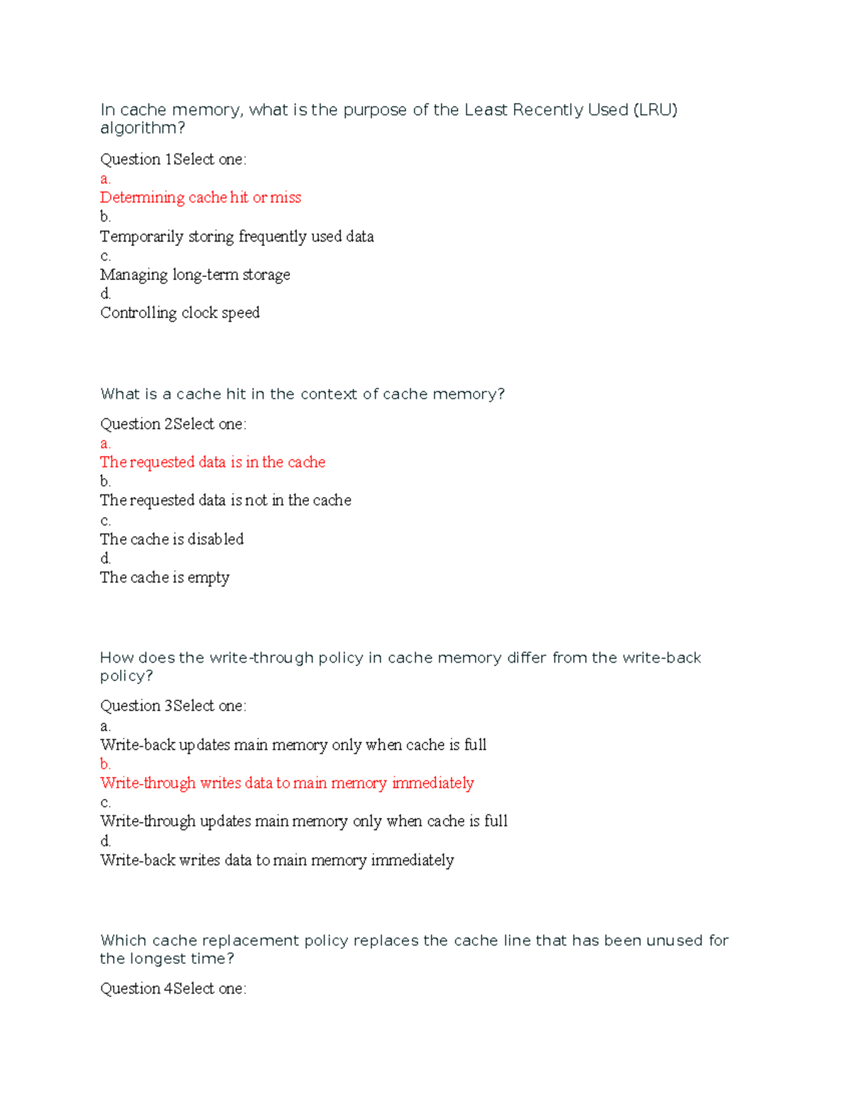Quiz30-Cache-Overview - In cache memory, what is the purpose of the ...