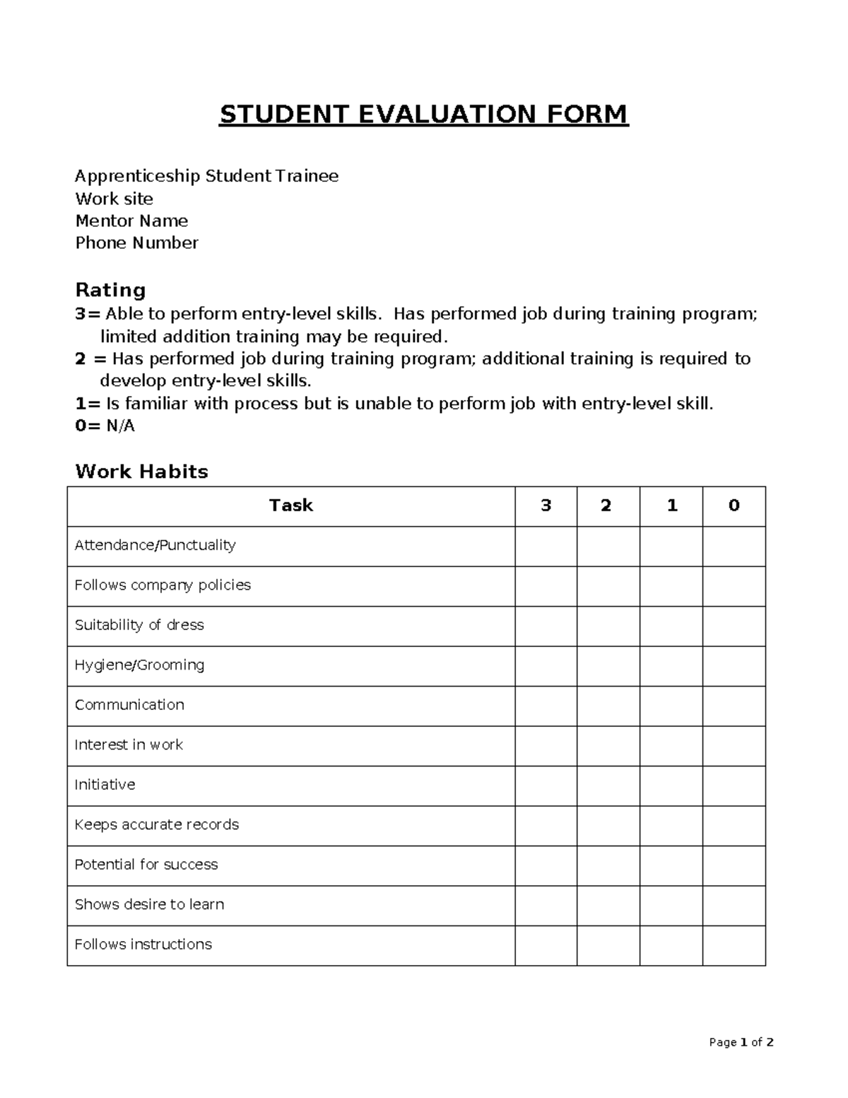 Student Evalution Form 3kp8rk4 01 23 04 - STUDENT EVALUATION FORM ...