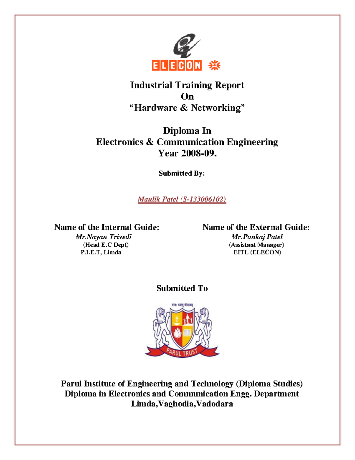 Traning-report - Industrial Training Report On “Hardware & Networking ...