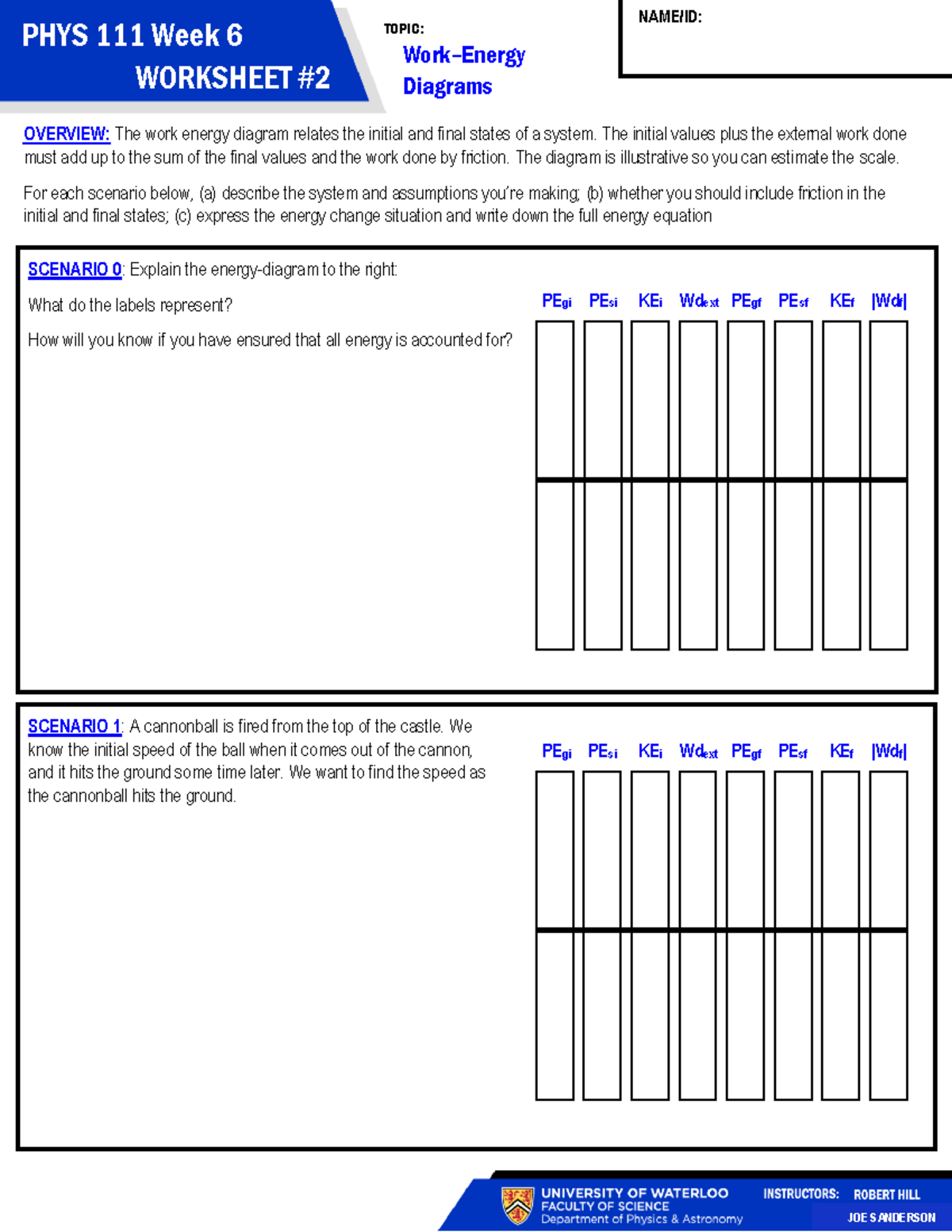 PHYS111 Week6-Worksheet 02 - Work–Energy Diagrams PHYS 111 Week 6 ...