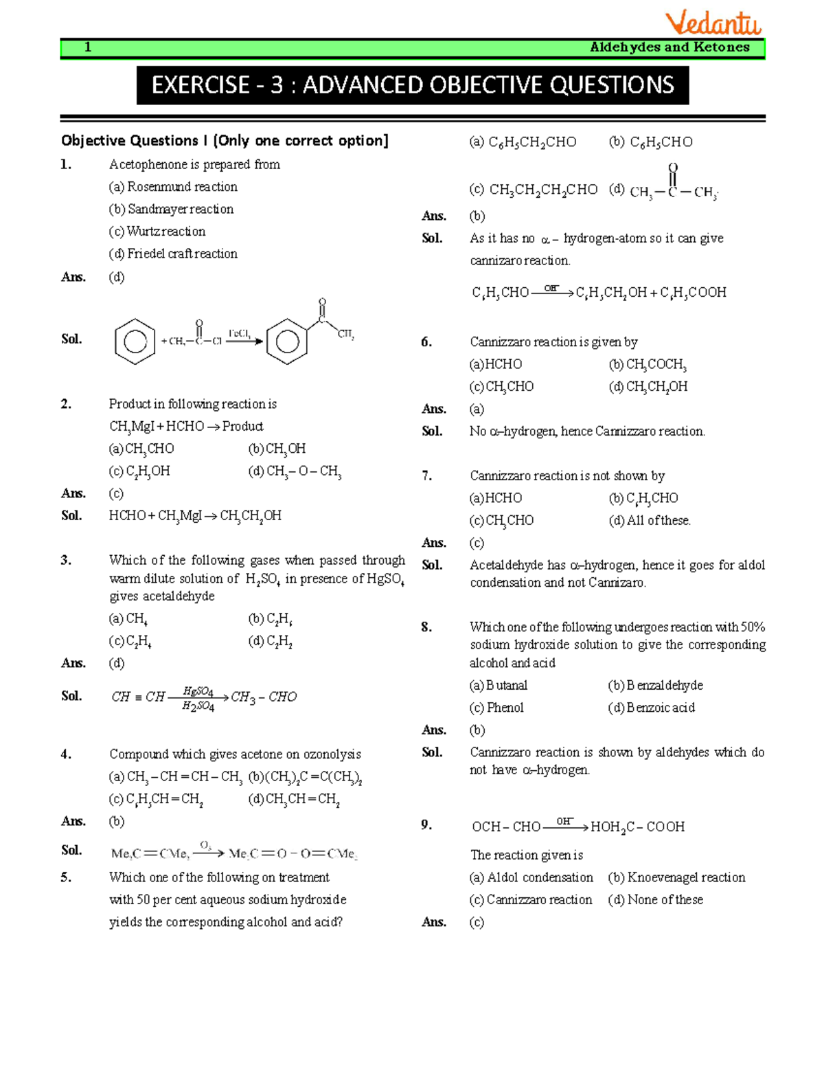 Aldehydes & Ketones Exercise-3 - Objective Questions I (Only one correct option] Acetophenone is ...