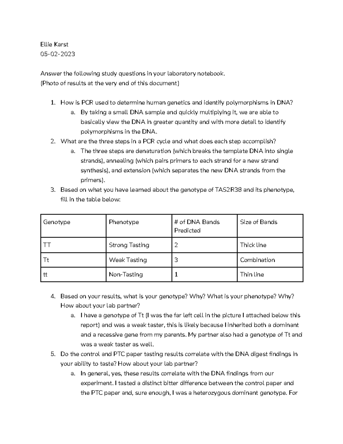 PTC Lab Report - Ellie Karst 05-02- Answer the following study ...