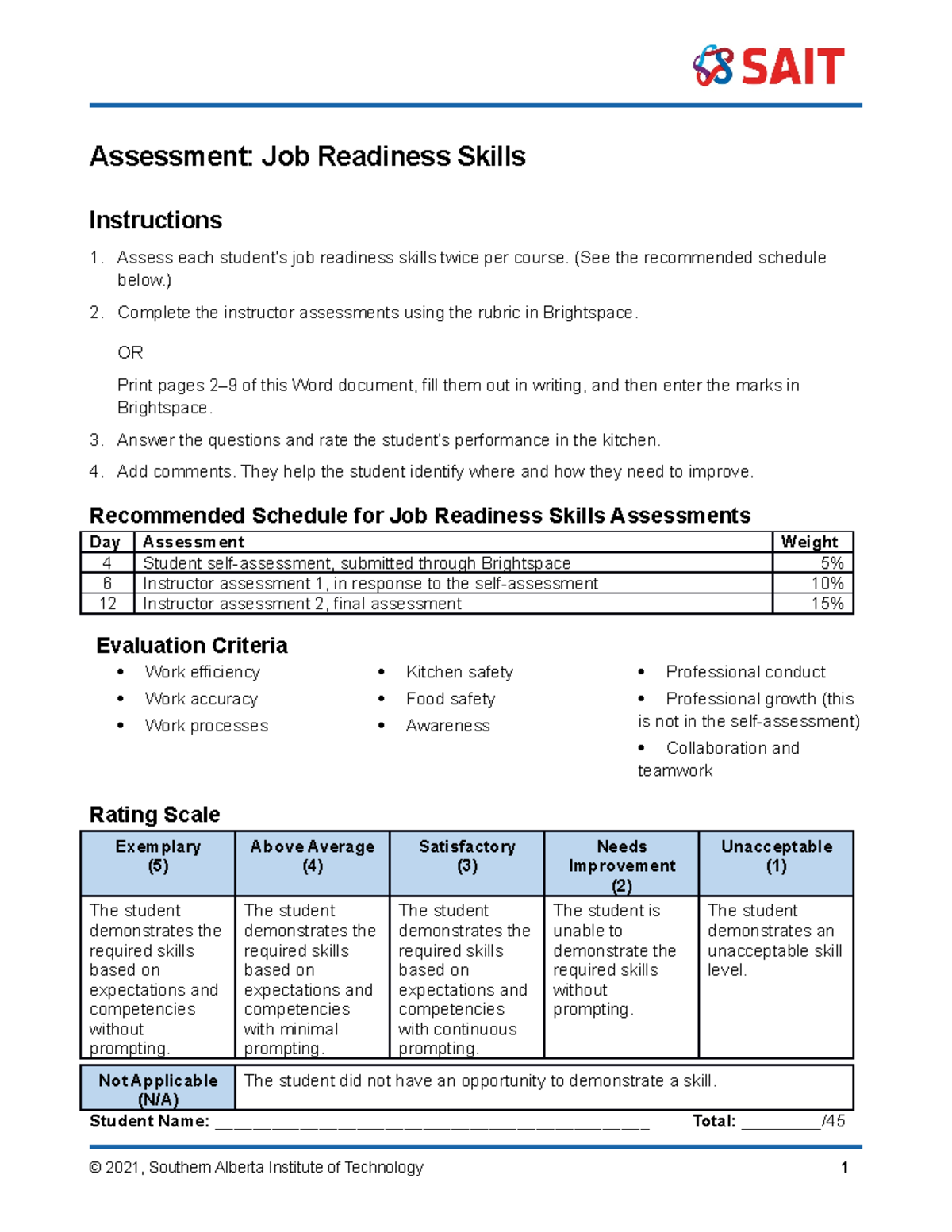 Assessment Job Readiness Instructor - Assessment: Job Readiness Skills ...