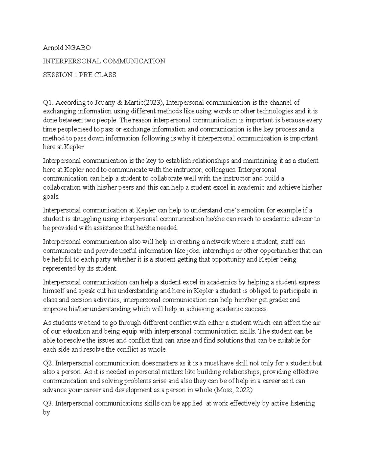 Interpersonal communication Session 20 Assignment - Arnold NGABO ...