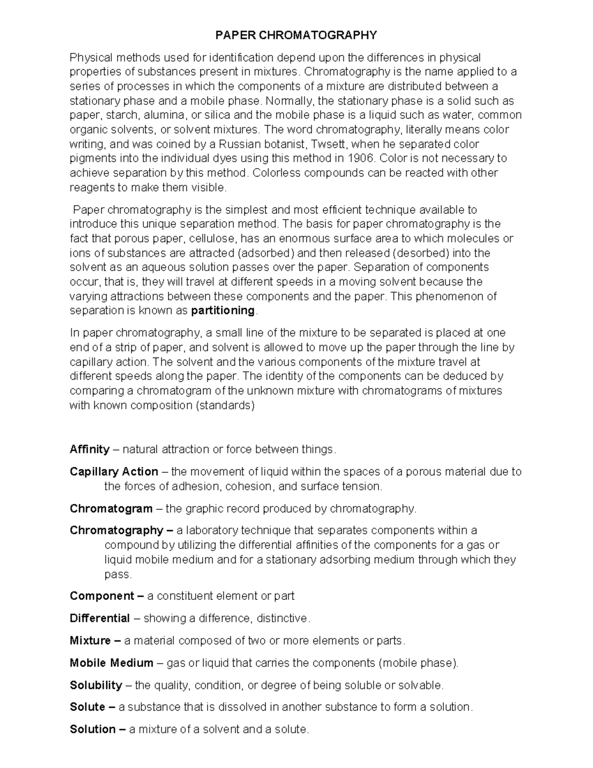 Paper Chromatography protein - PAPER CHROMATOGRAPHY Physical methods ...