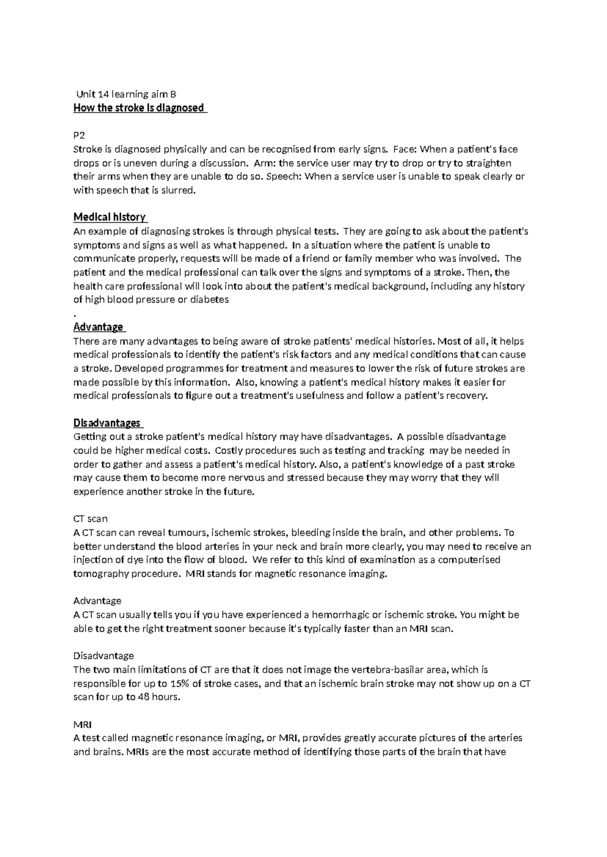 Learning aim B unit 14 - Good - Unit 14 learning aim B How the stroke ...