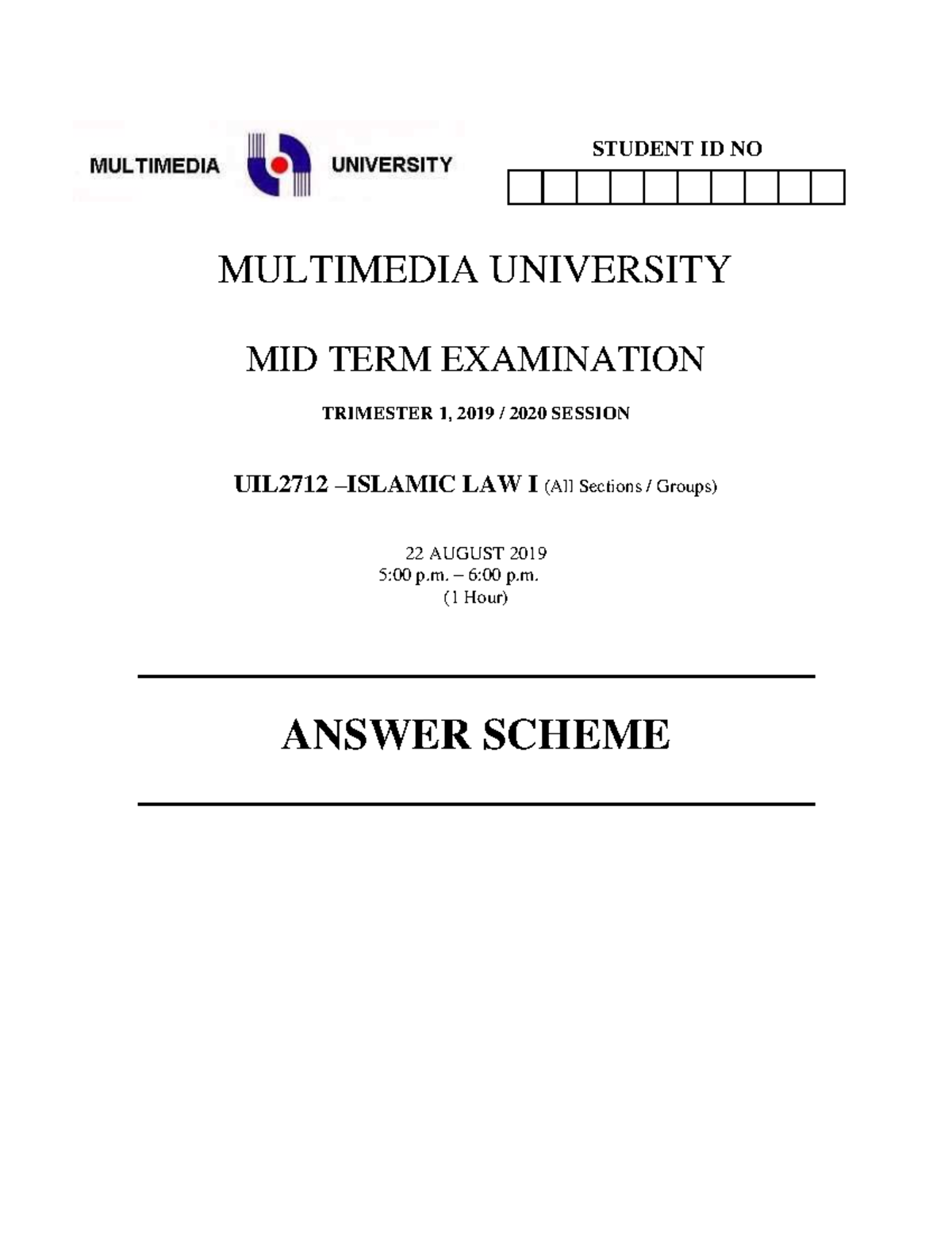 Midterm 7 2019, questions and answers - MULTIMEDIA UNIVERSITY MID TERM ...