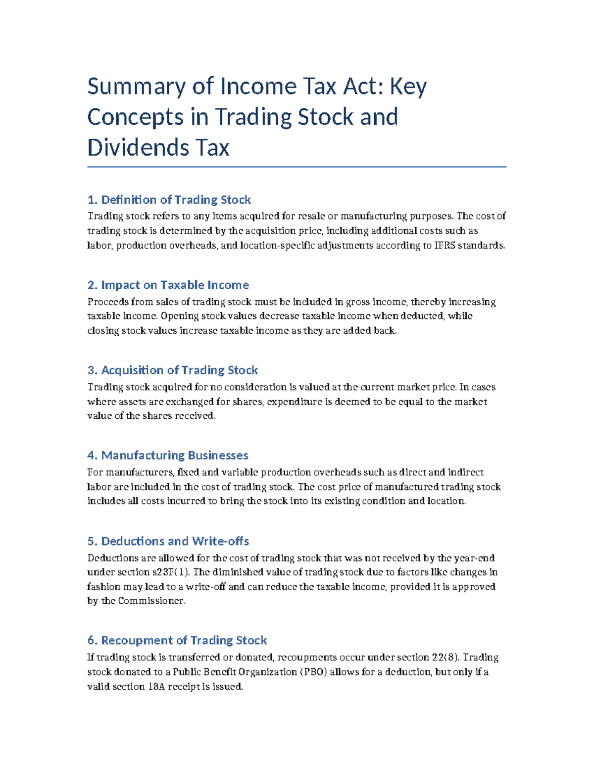 Income Tax Summary - Summary of Income Tax Act: Key Concepts in Trading ...