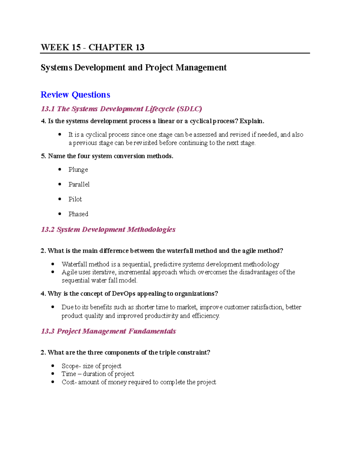 Chapter 13 - Tutorial Solution - WEEK 15 - CHAPTER 13 Systems ...