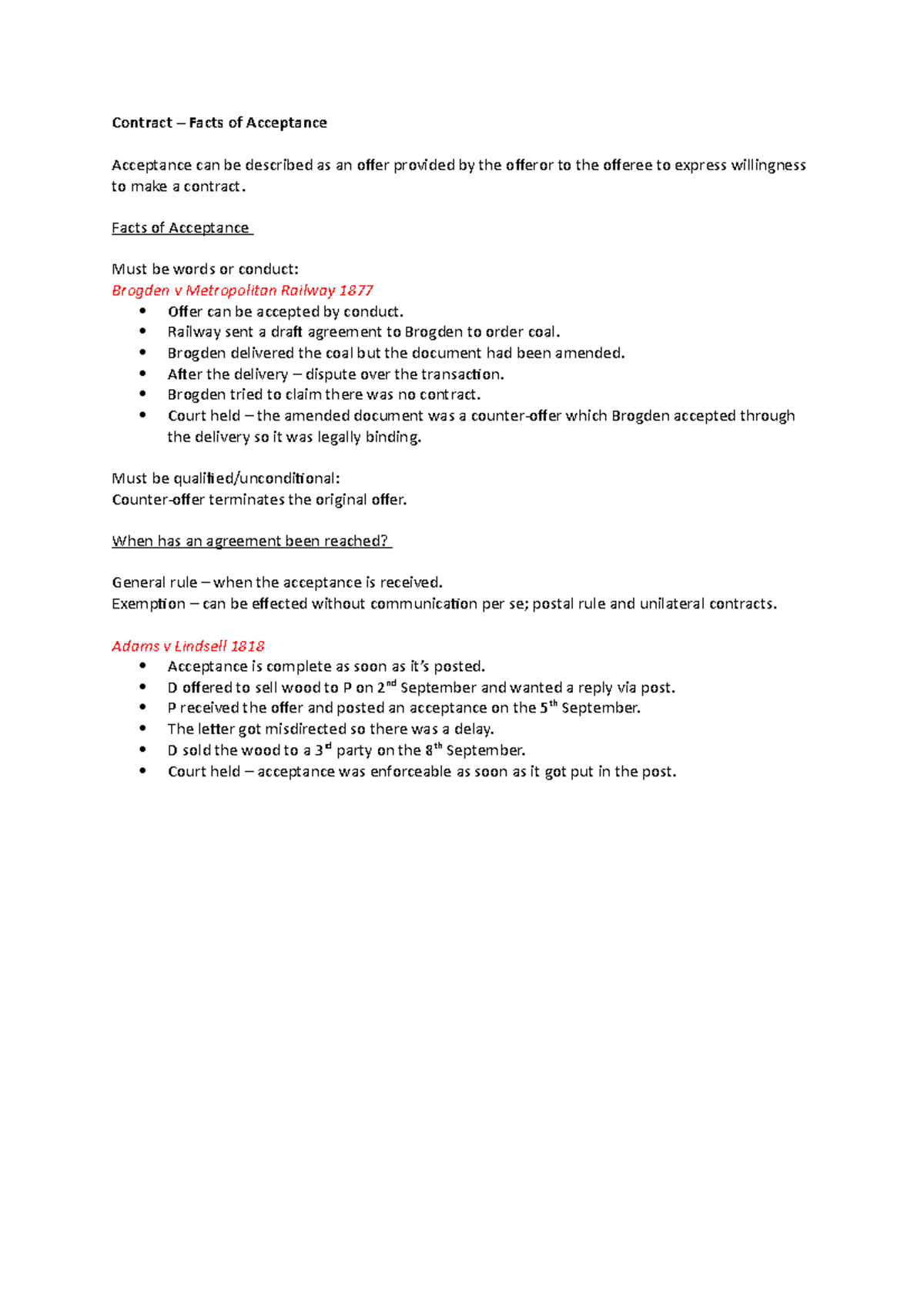 Contract Facts of Acceptance - Contract – Facts of Acceptance ...