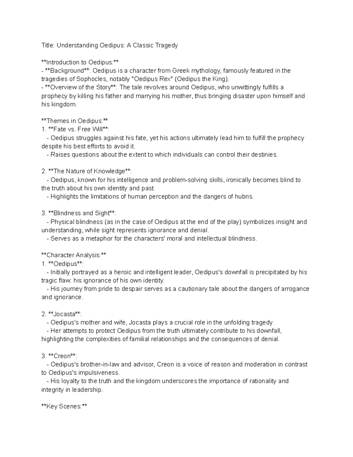 Oedipus Notes - Title: Understanding Oedipus: A Classic Tragedy ...