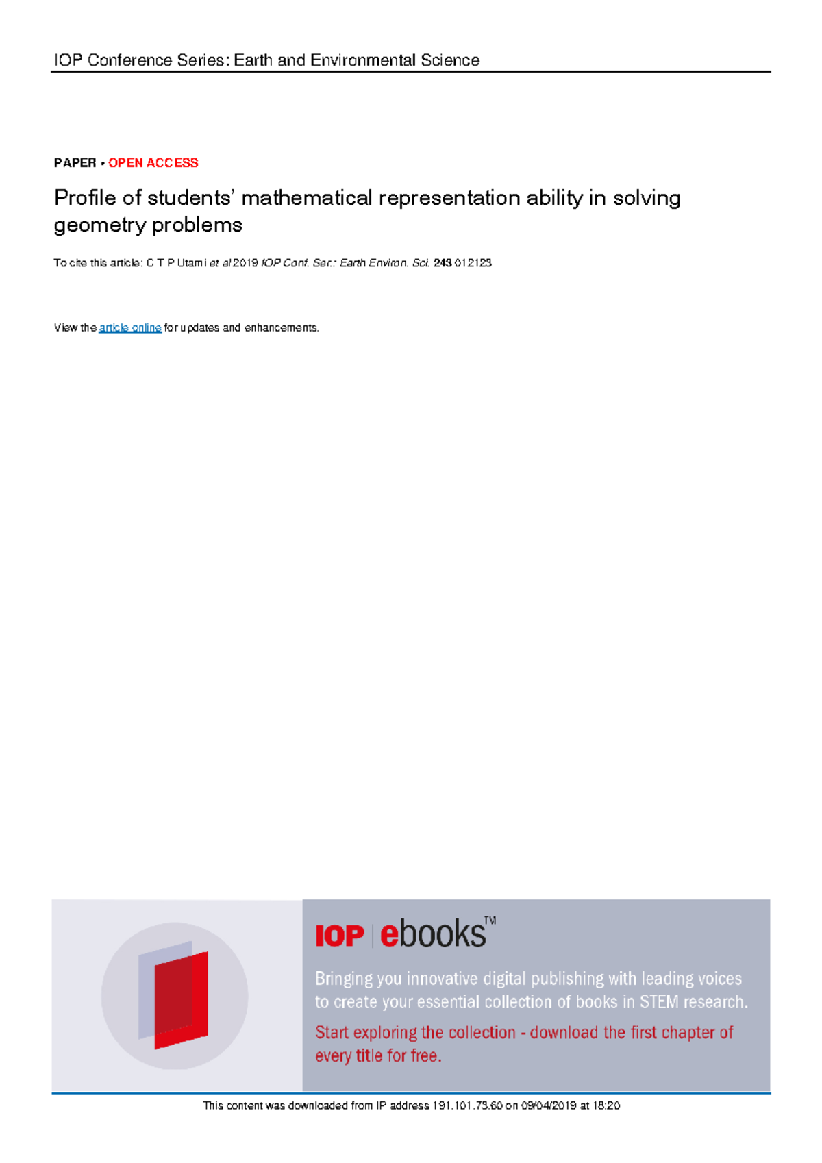 Profile of students mathematical representation a - IOP Conference ...