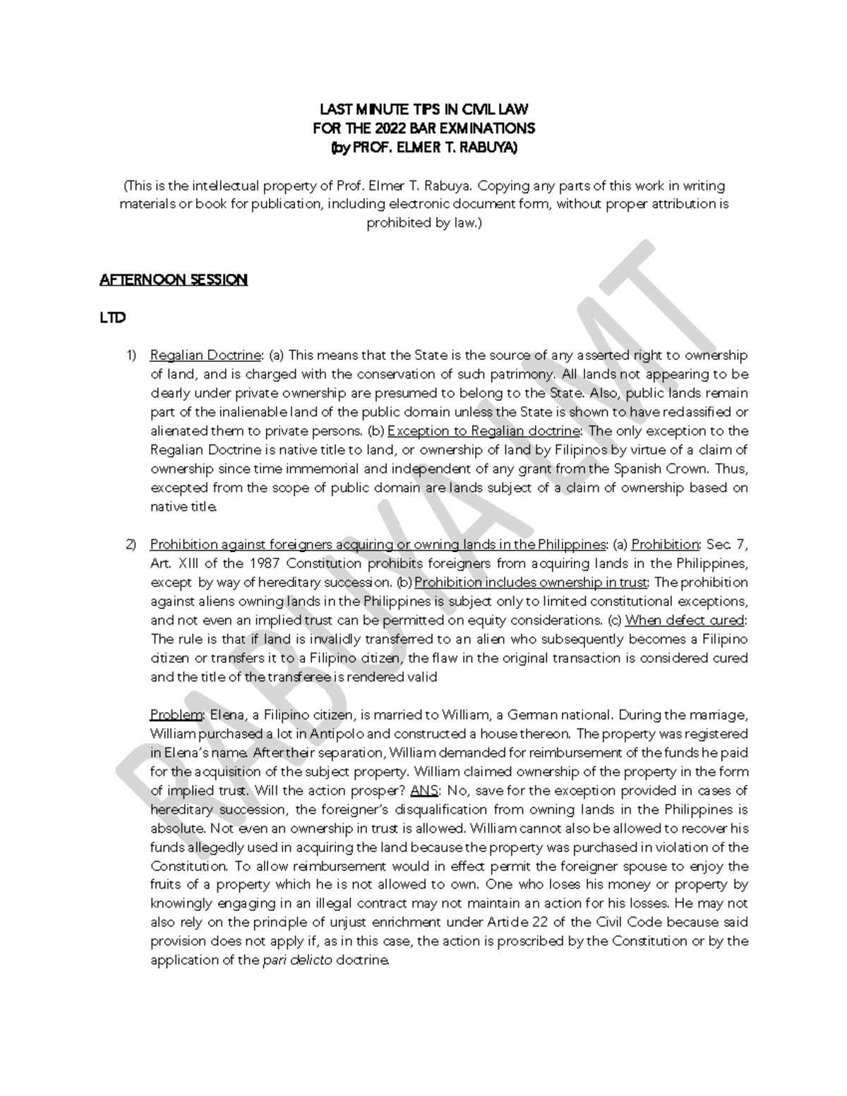 Rabuya-LMT-Afternoon - LAST MINUTE TIPS IN CIVIL LAW FOR THE 2022 BAR ...