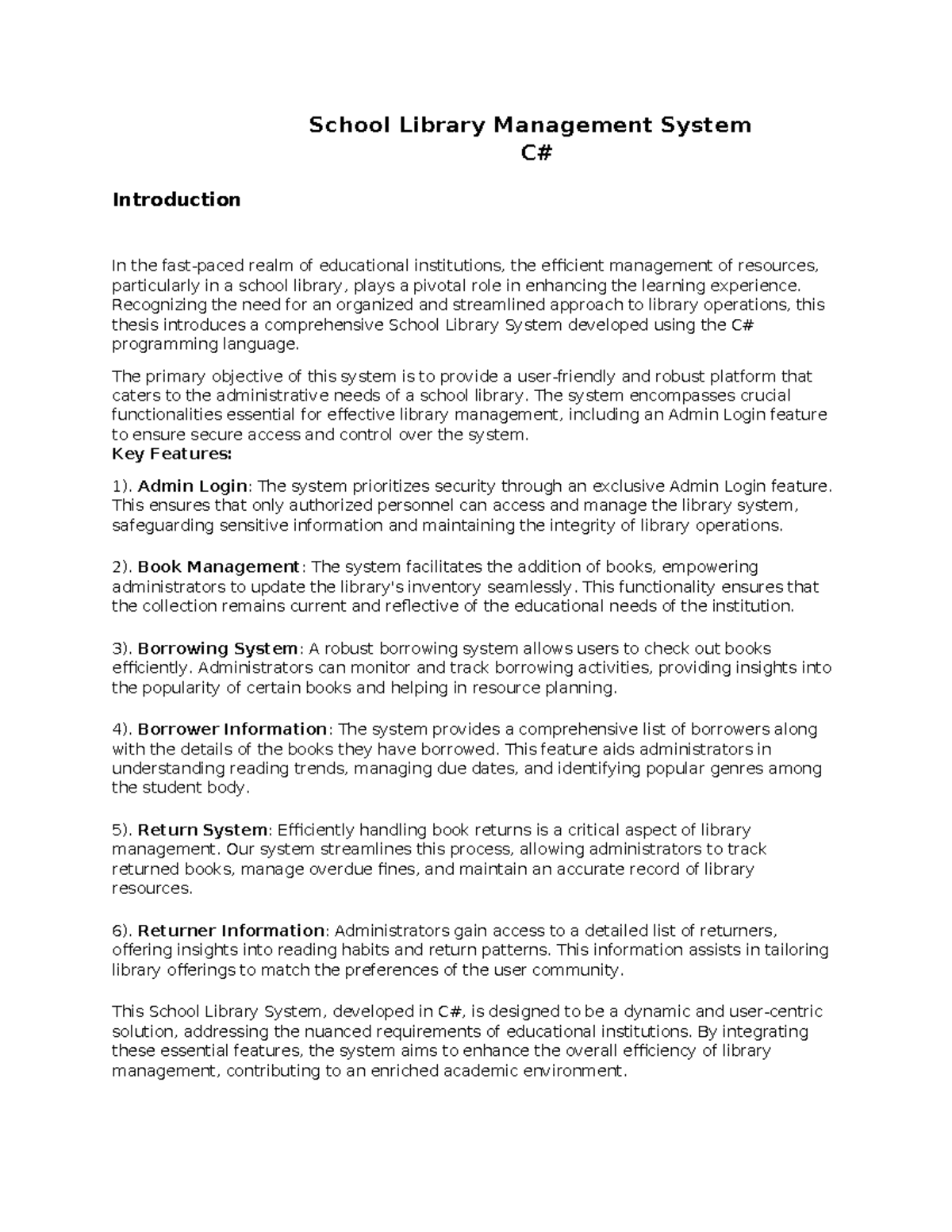 Introduction - School Library Management System C# Introduction In the ...