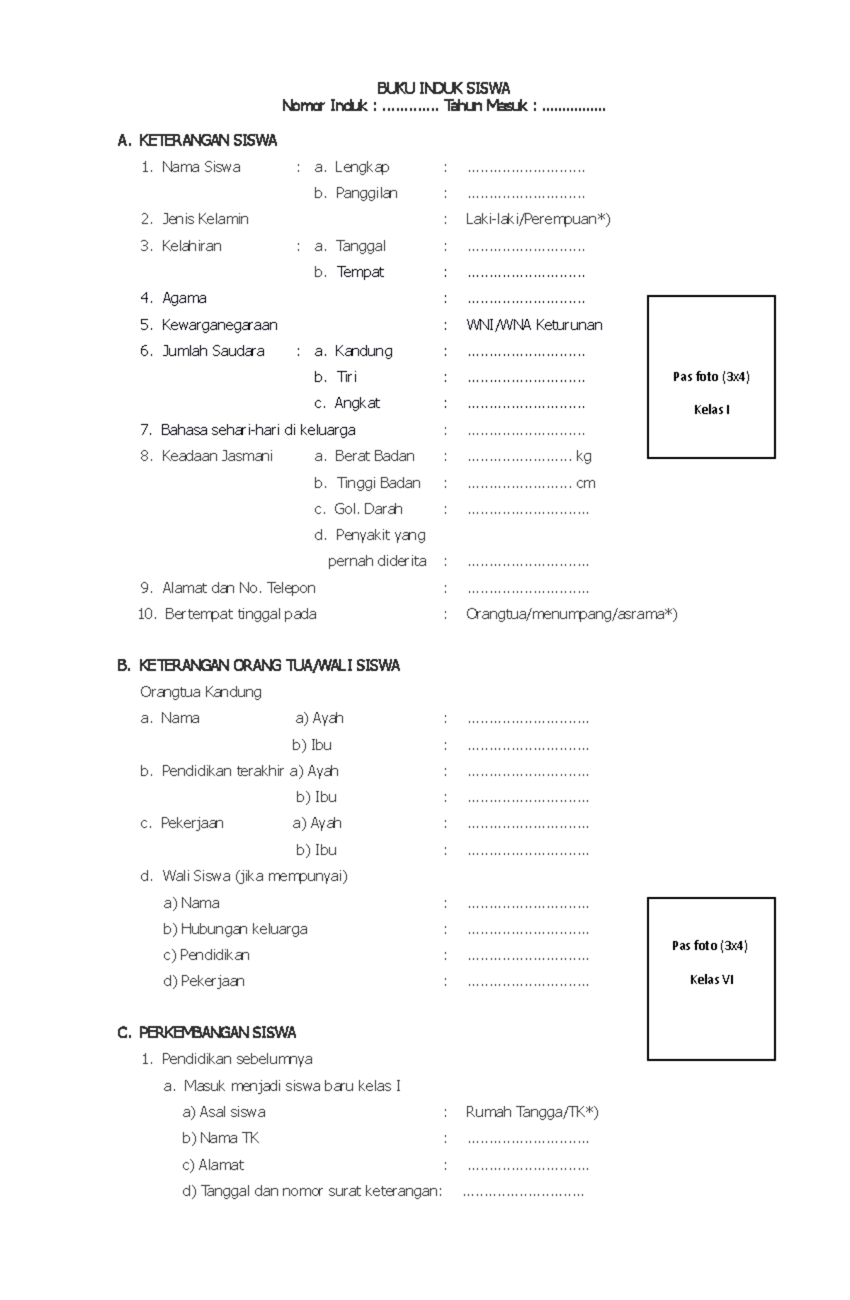 BUKU Induk Siswa - BUKU - BUKU INDUK SISWA Nomor Induk ...