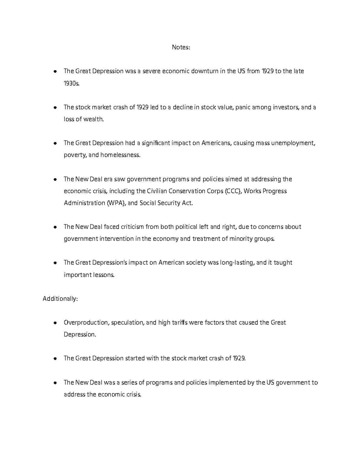 VN The Great Depression - Notes: The Great Depression was a severe ...