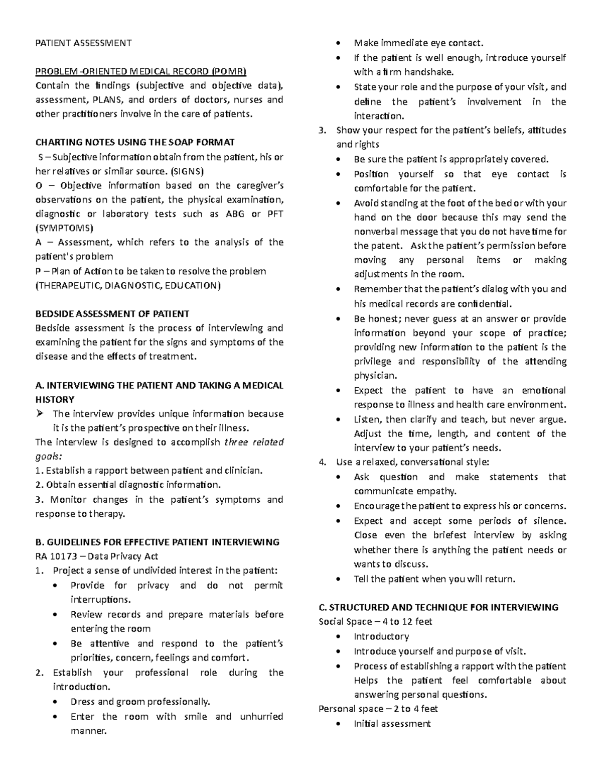Patient Assessment - PATIENT ASSESSMENT PROBLEM-ORIENTED MEDICAL RECORD ...