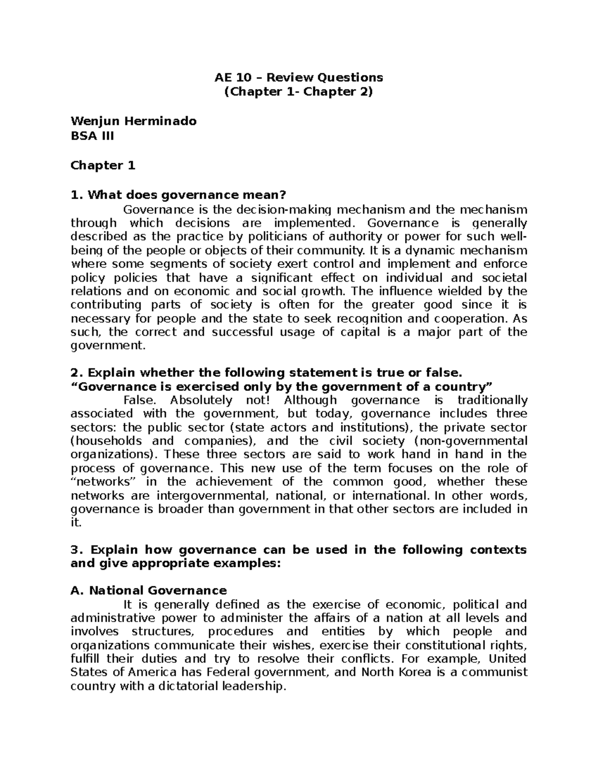 AE 10 Assignment - Might help - AE 10 – Review Questions (Chapter 1 ...