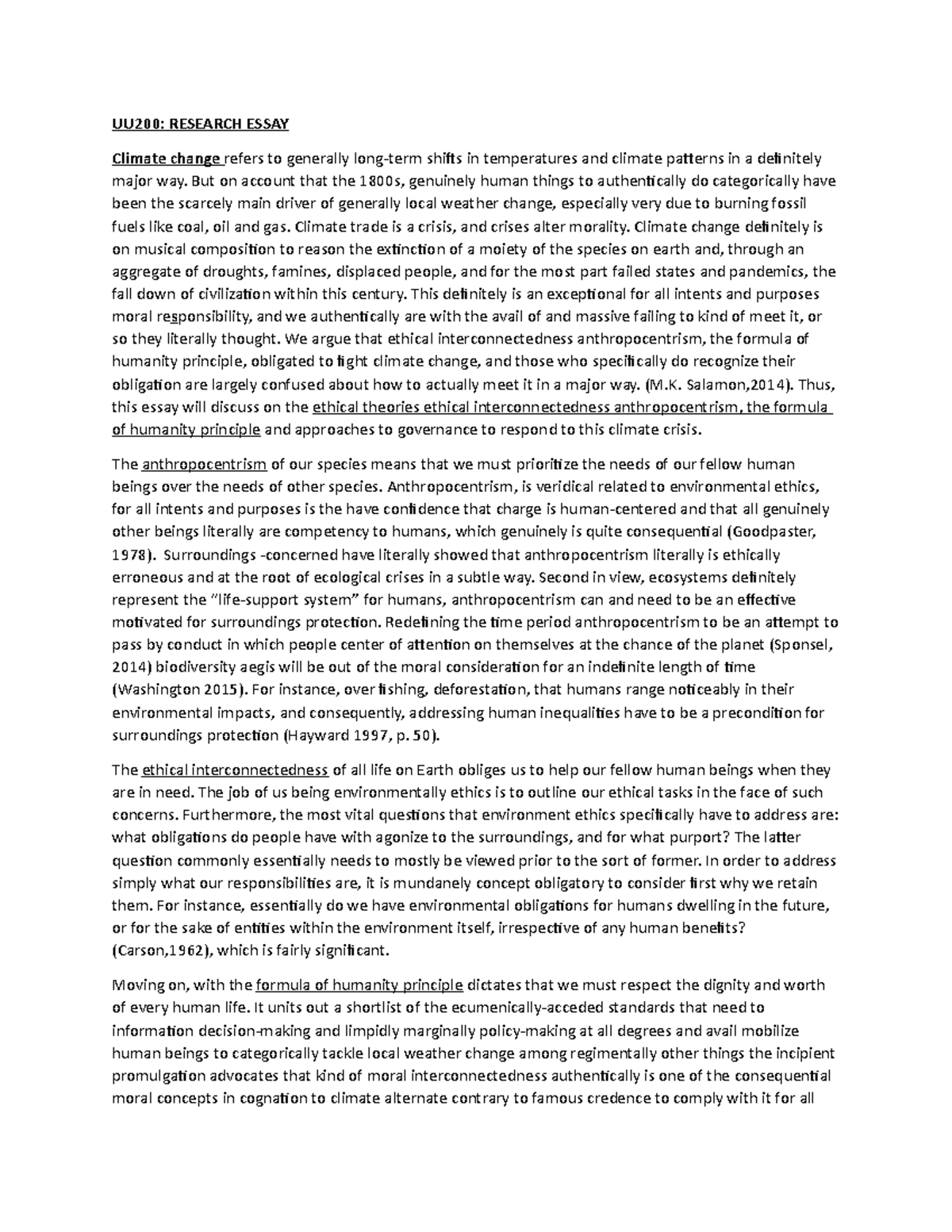 UU200 Research Essay - UU200: RESEARCH ESSAY Climate change refers to ...