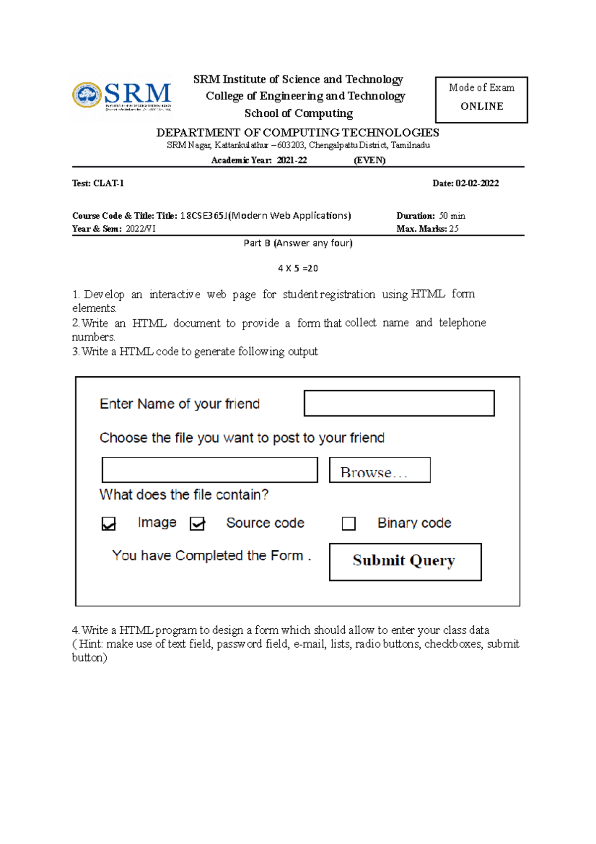 CT1-PART B-SET B - Practise question paper - SRM Institute of Science ...