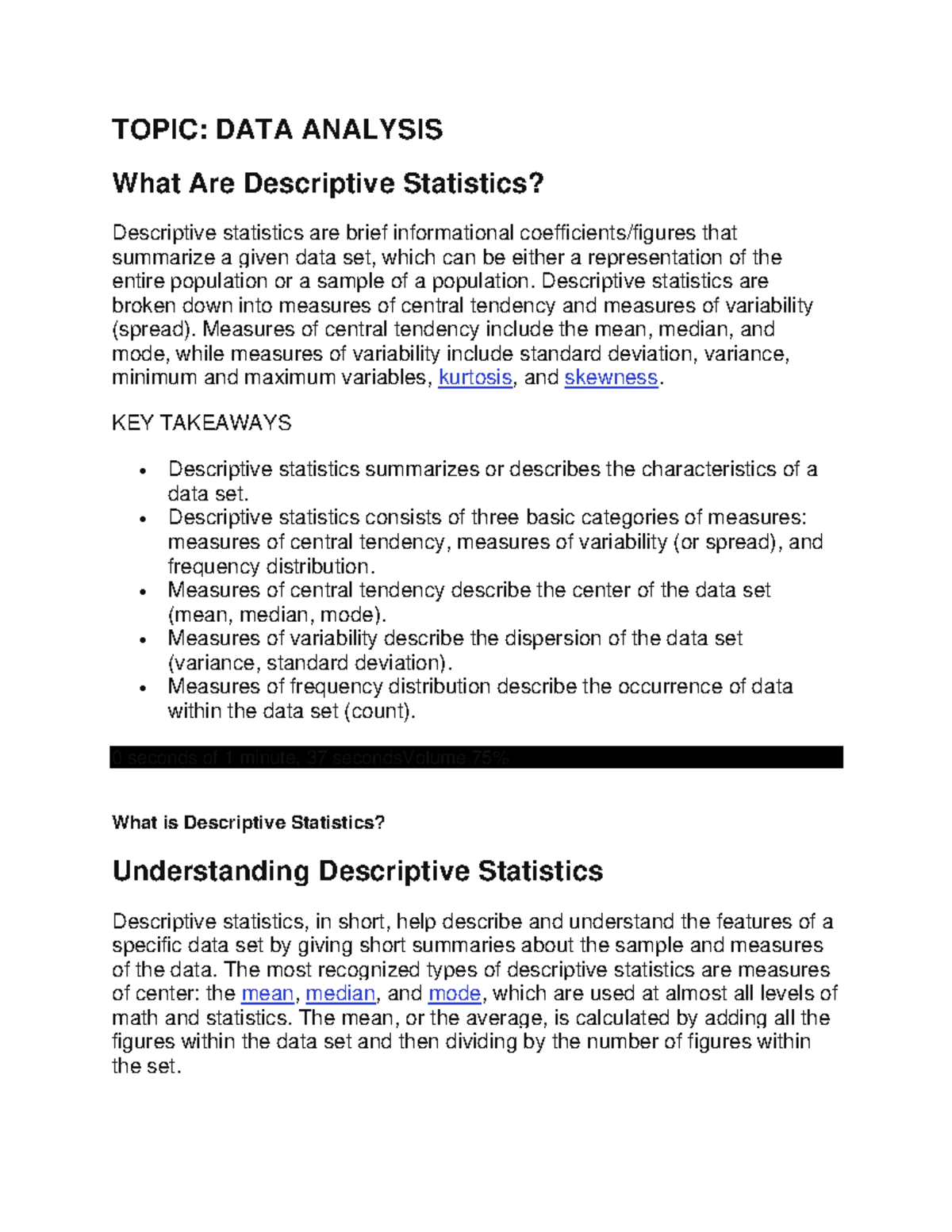 5. Data Analysis Descriptive Statistics - TOPIC: DATA ANALYSIS What Are ...