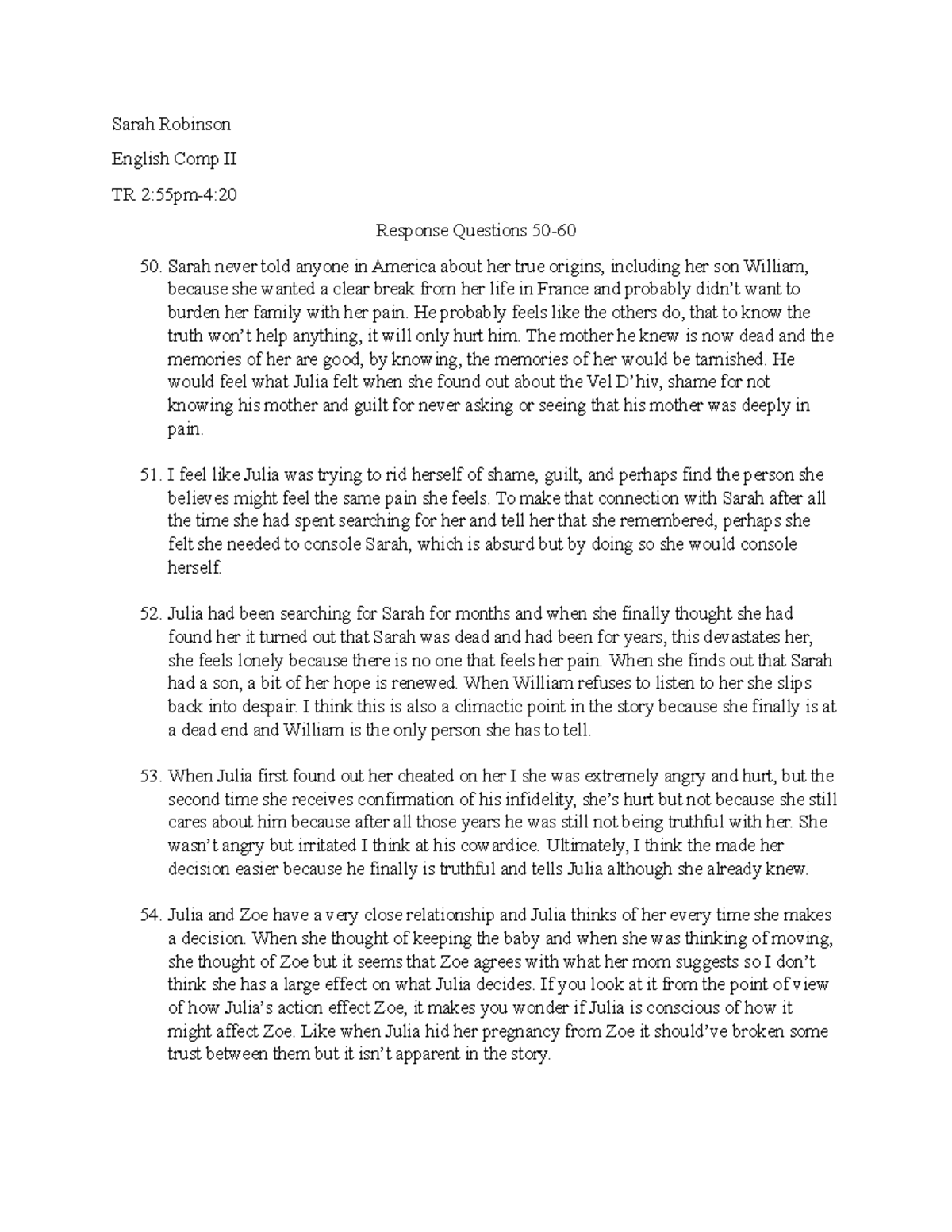 Comp II Response Questions 50-60 - Sarah Robinson English Comp II TR 2 ...