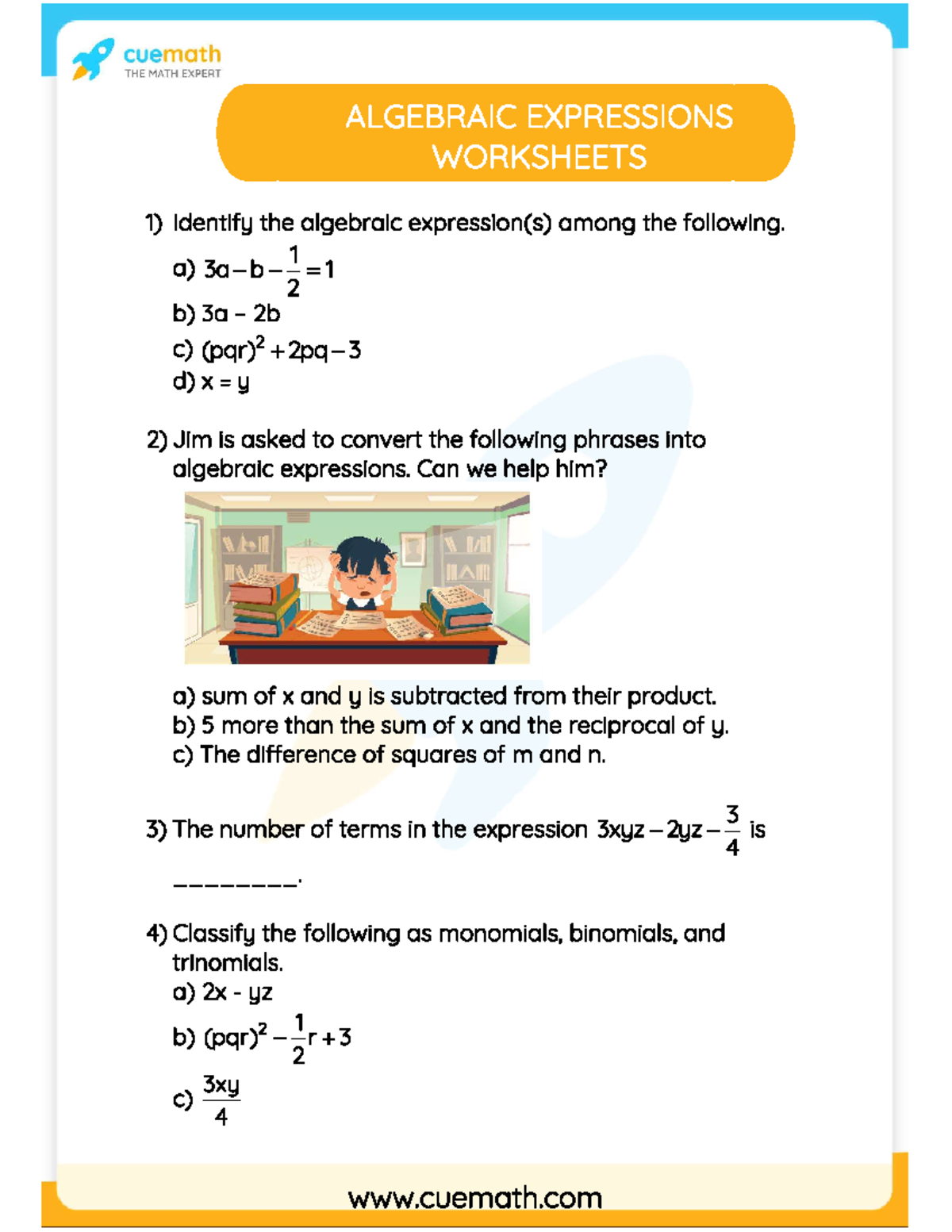Algebraic-Expressions-1 - cuemath THE MATH EXPERT ALGEBRAIC EXPRESSIONS ...