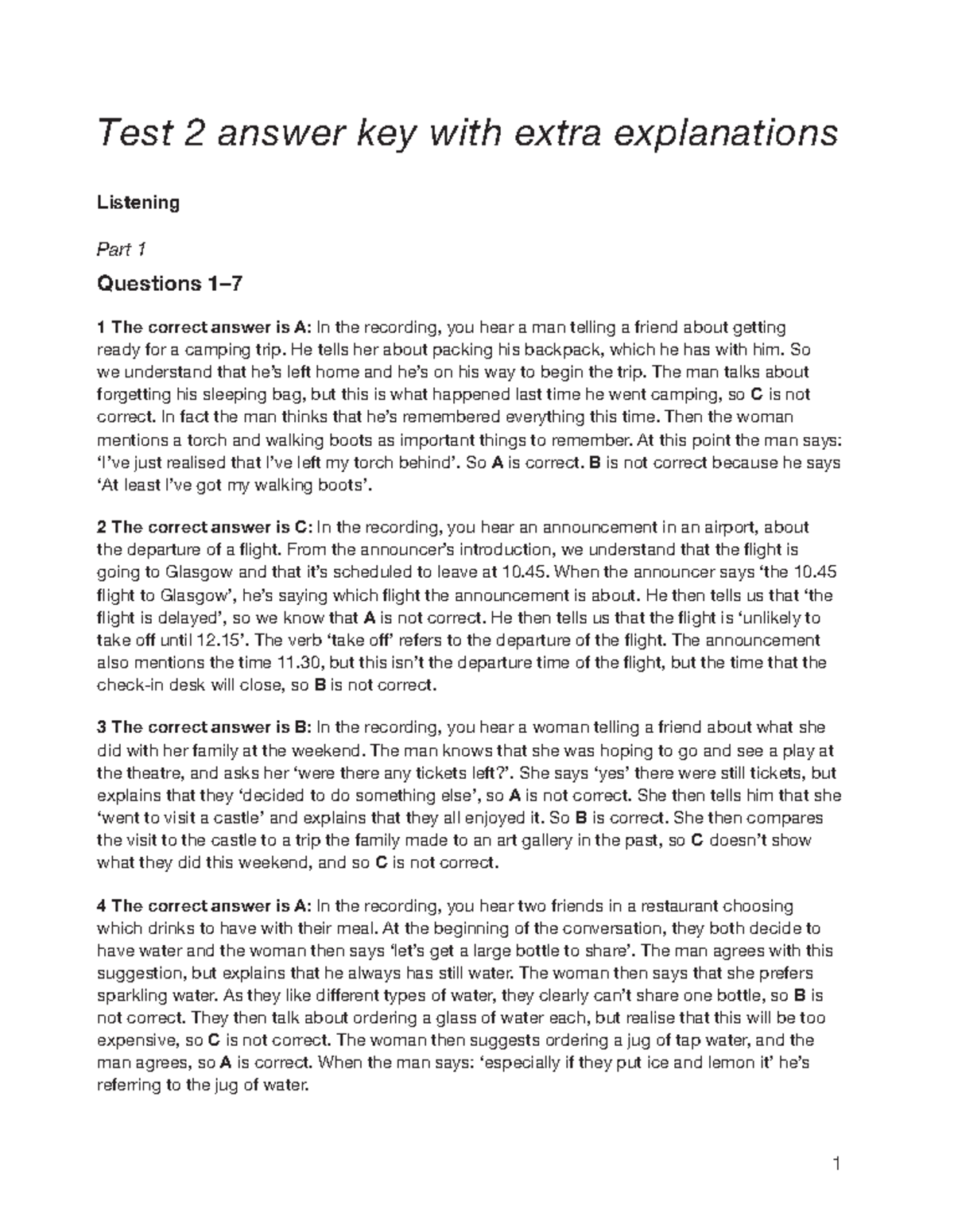 Test 2 answer key, Listening - 1 Test 2 answer key with extra ...