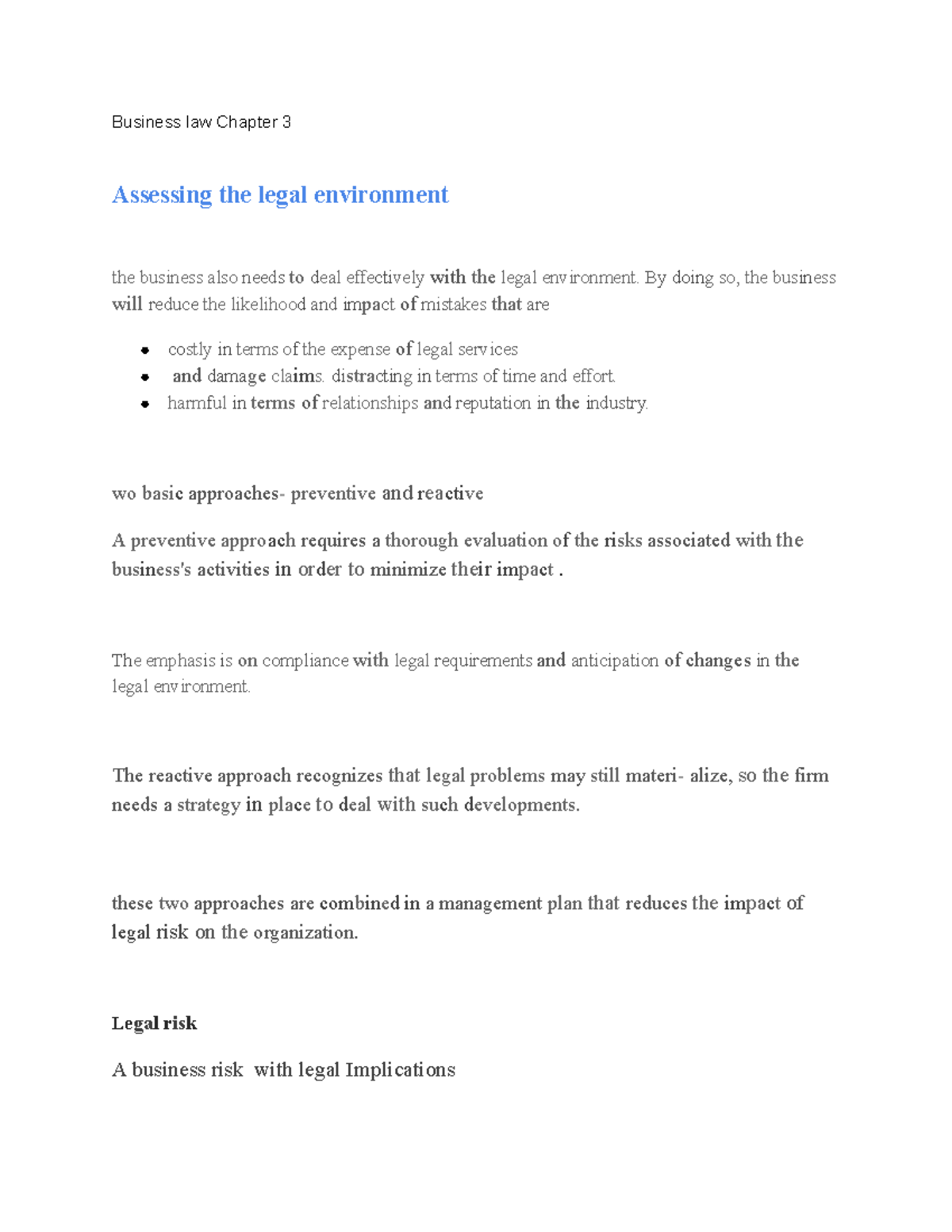 BUS LAW Chapter 3 - lecture - Business law Chapter 3 Assessing the ...